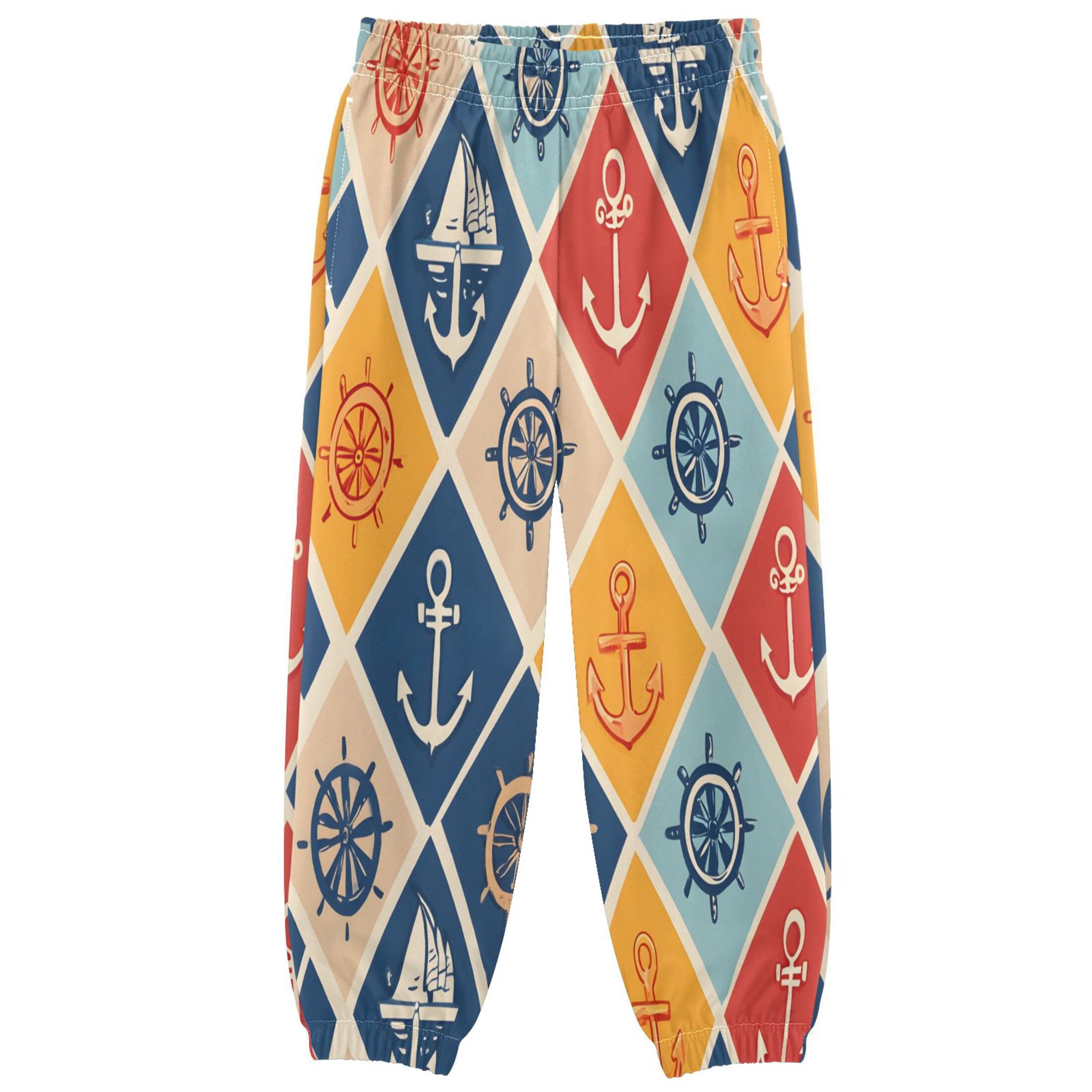 BZSMCE Colorful Grid Anchor Rudder Pattern Print Elastic Waist Jogger ...