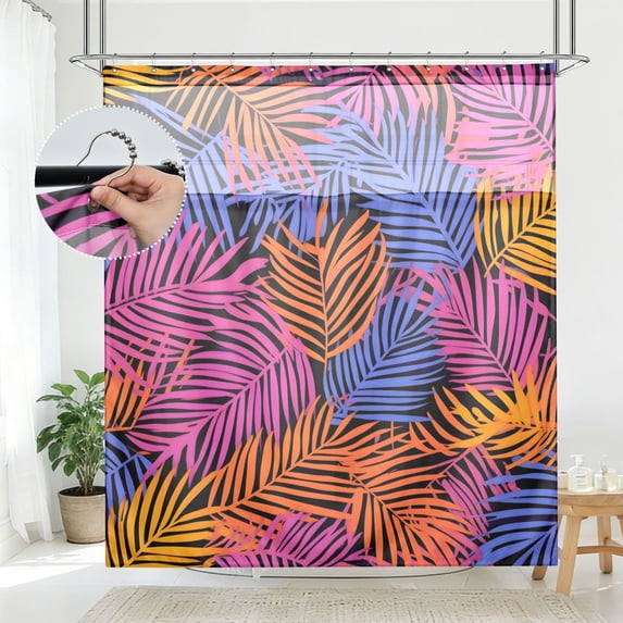 BZSMCE Colorful Palm Pattern Pattern Bathroom Shower Curtain Set with ...