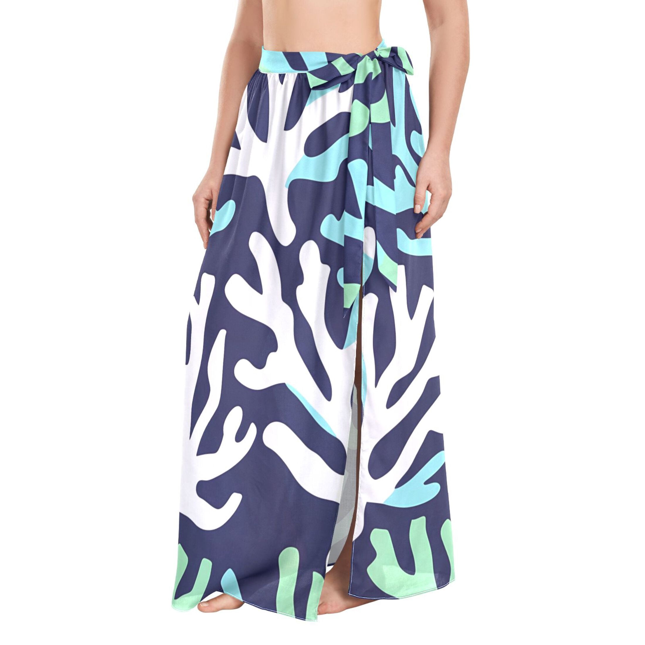 BZSMCE Coral Dark Blue Background Pattern Maxi Cover-Up Skirt ...