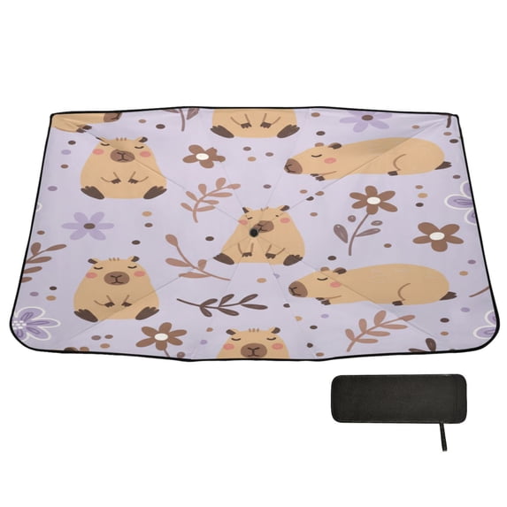 BZSMCE Cute Capybara Purple Flowers Car Windshield Foldable Sunshade ...