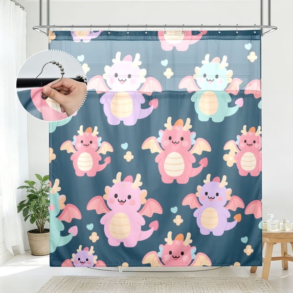 BZSMCE Cute Dinosaur Pattern Pattern Bathroom Shower Curtain Set with ...