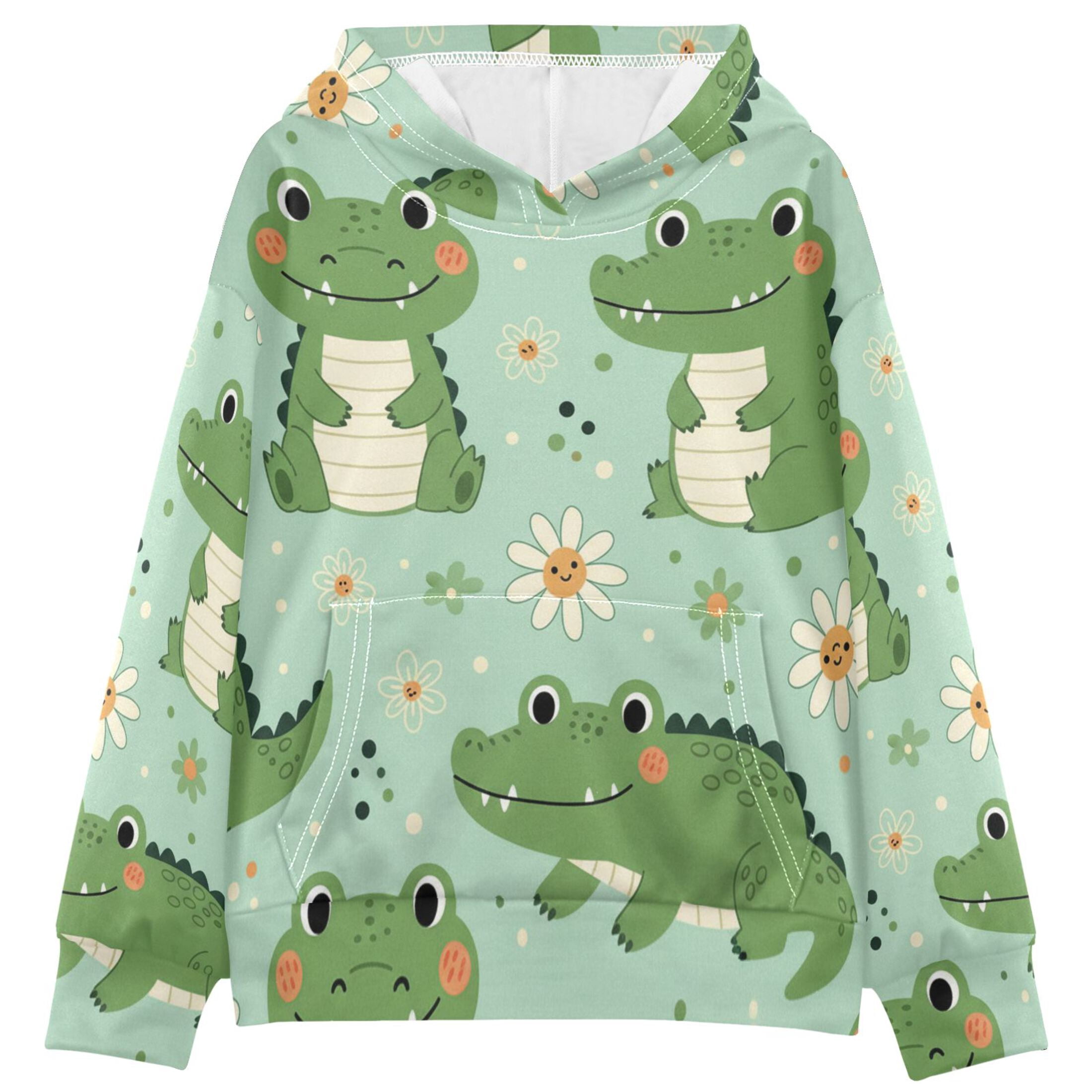 BZSMCE Cute Little Daisy Cartoon Crocodile Print Hoodie Casual Pullover ...