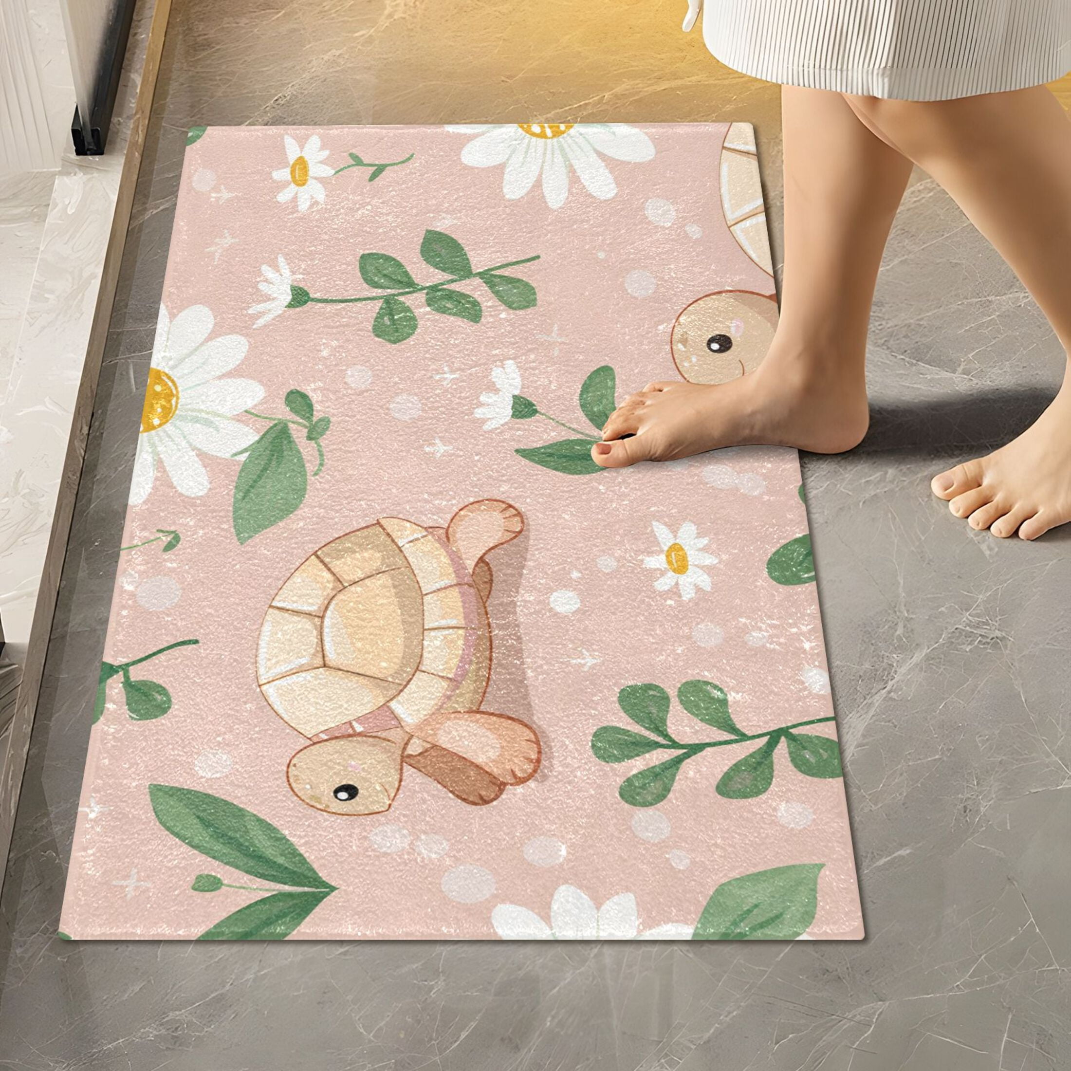 BZSMCE Cute Little Turtle Pattern 2-Piece Non-Slip Absorbent Bathroom ...