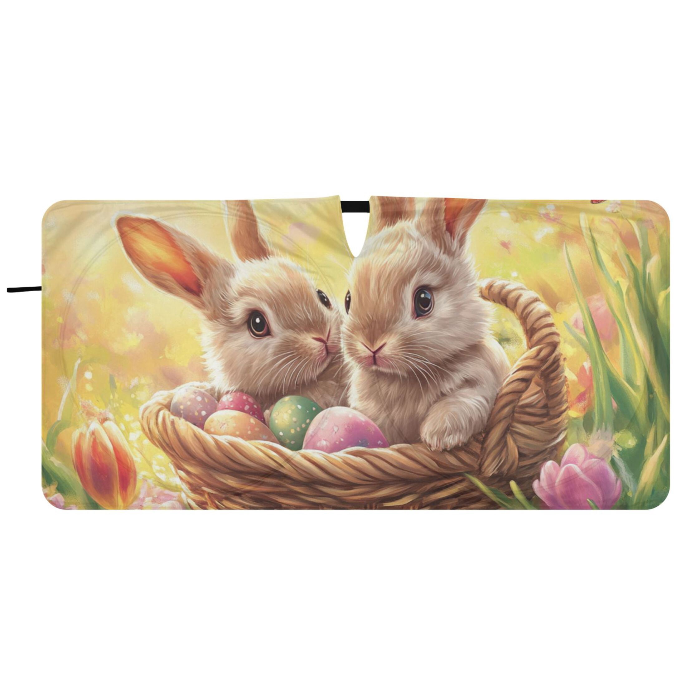BZSMCE Cute Rabbit on Easter Basket Shade Foldable UV Protection for ...