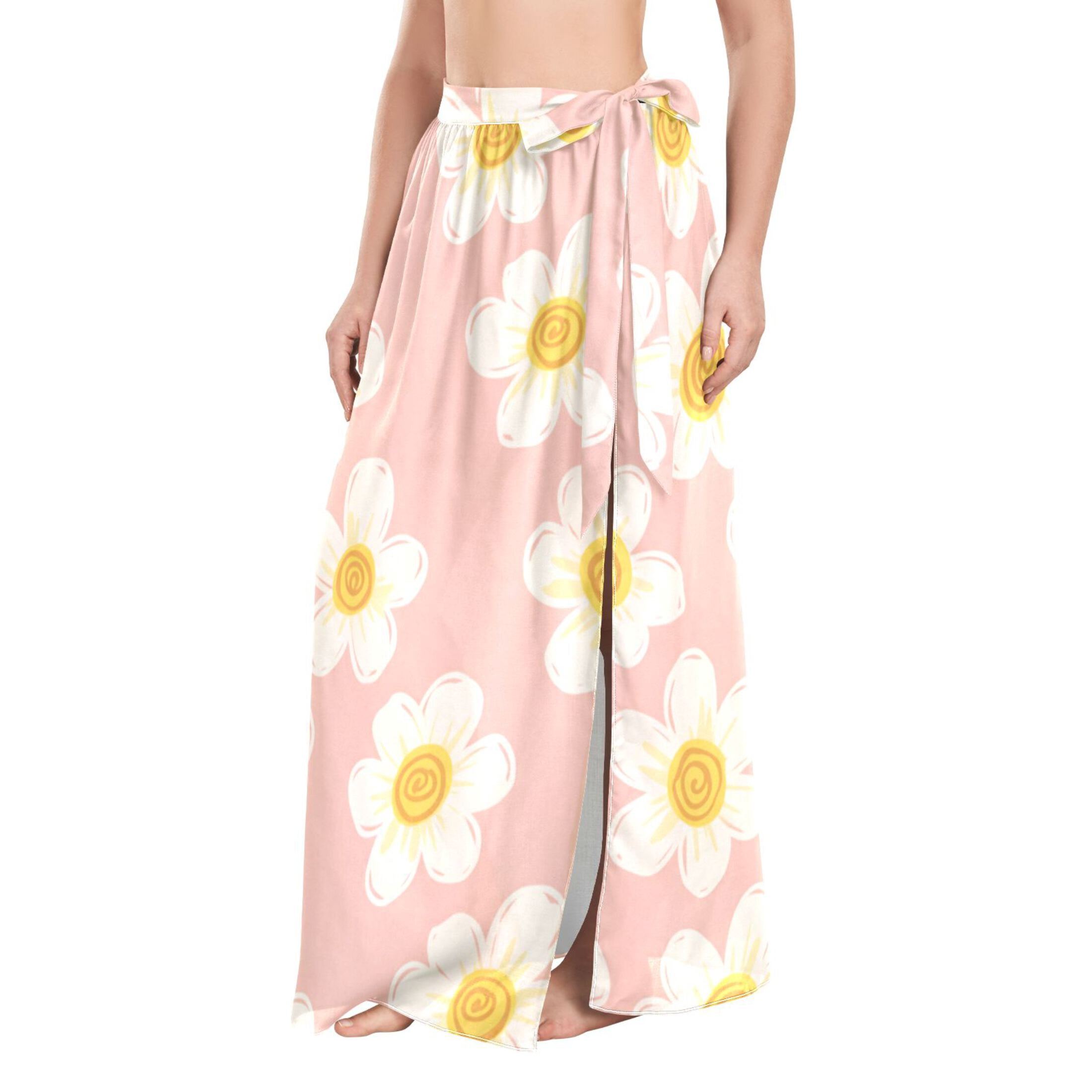 BZSMCE Daisy Pattern Maxi Cover-Up Skirt, Lightweight Quick-Dry Fabric ...