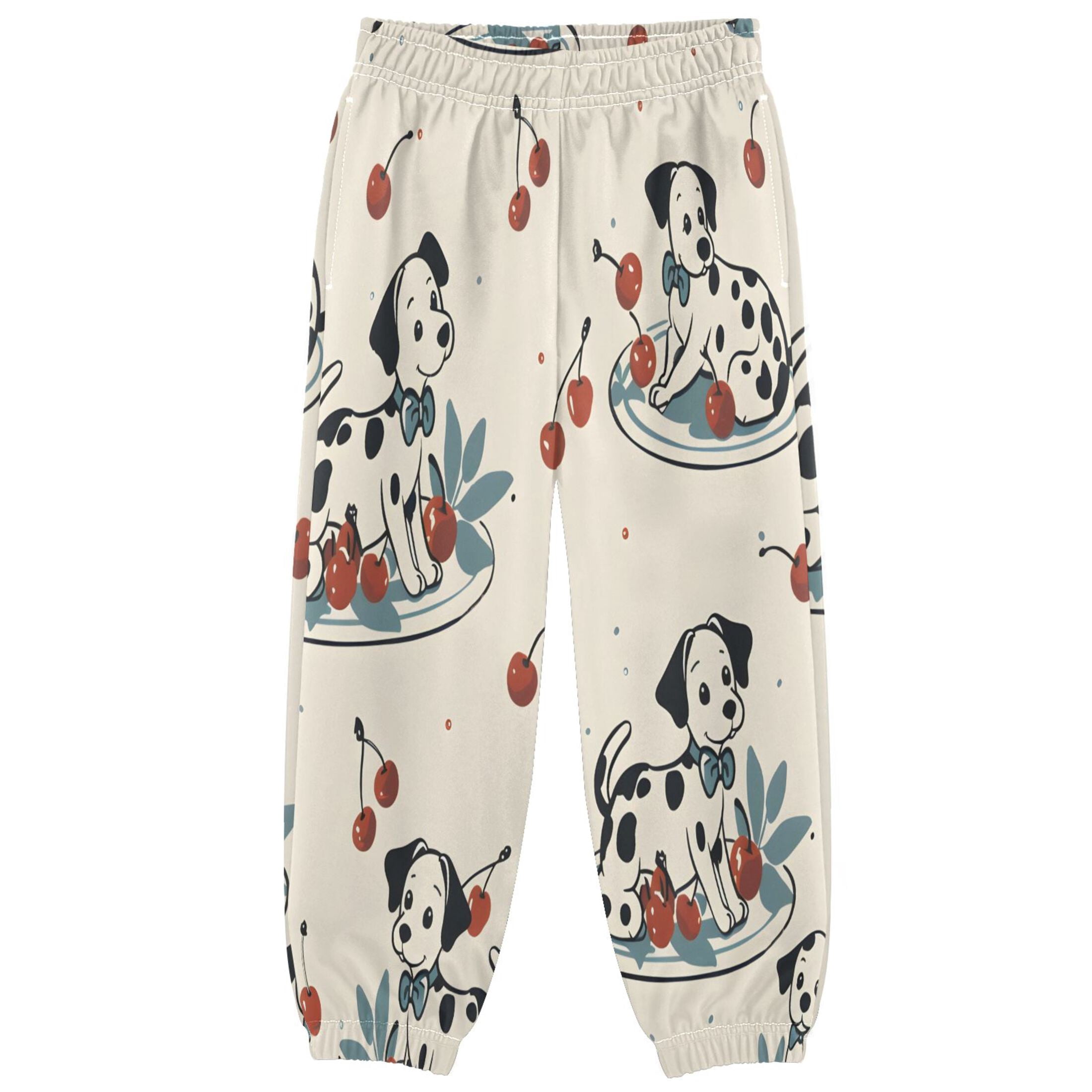 BZSMCE Dalmatian Cherry Plate Pattern Print Elastic Waist Jogger Pants ...