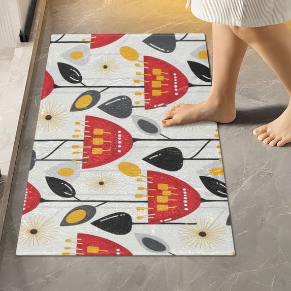 BZSMCE Danish Flower Design Pattern 2-Piece Non-Slip Absorbent Bathroom ...
