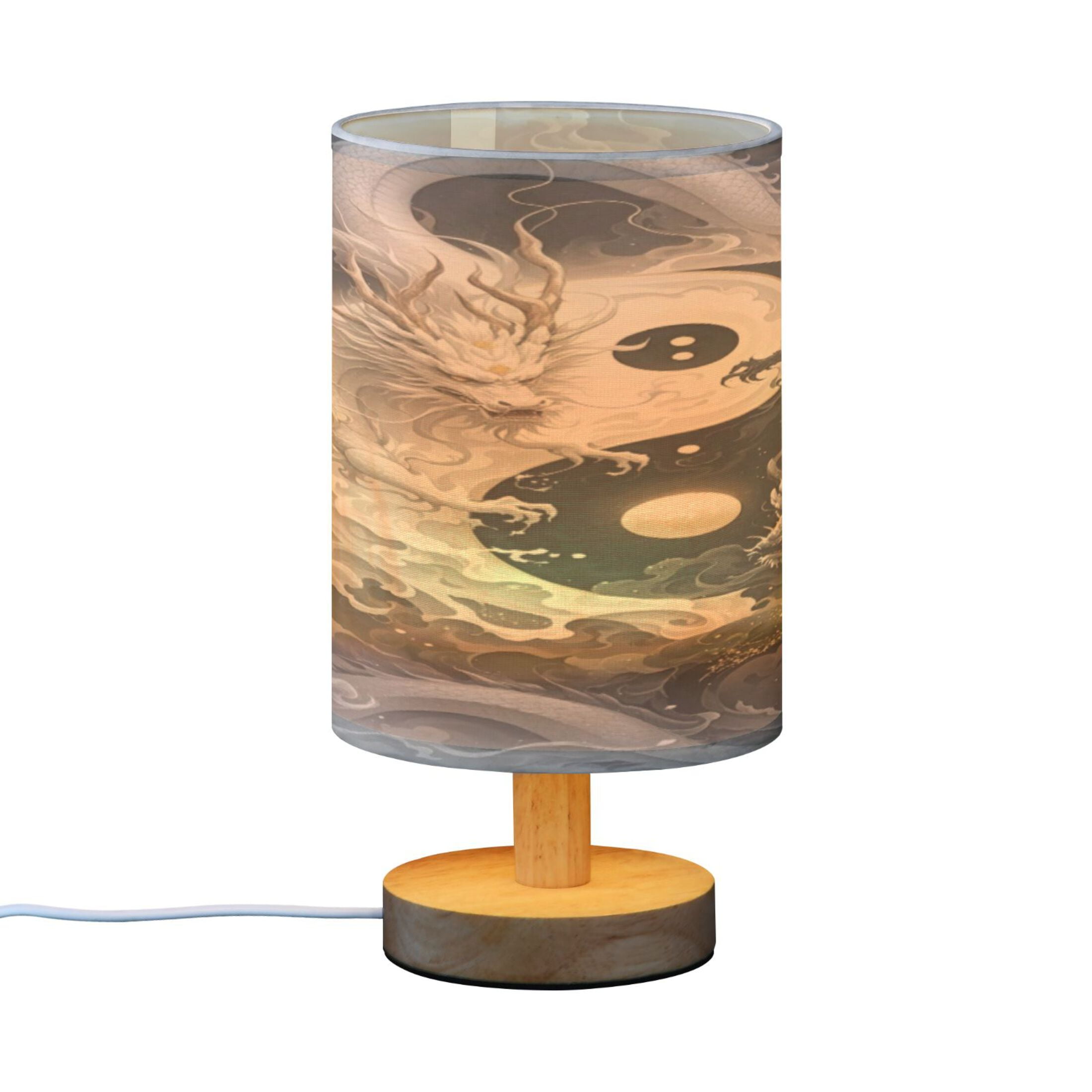 BZSMCE Decor Bedside Table Lamp Celestial Dragons Duel Printed ...