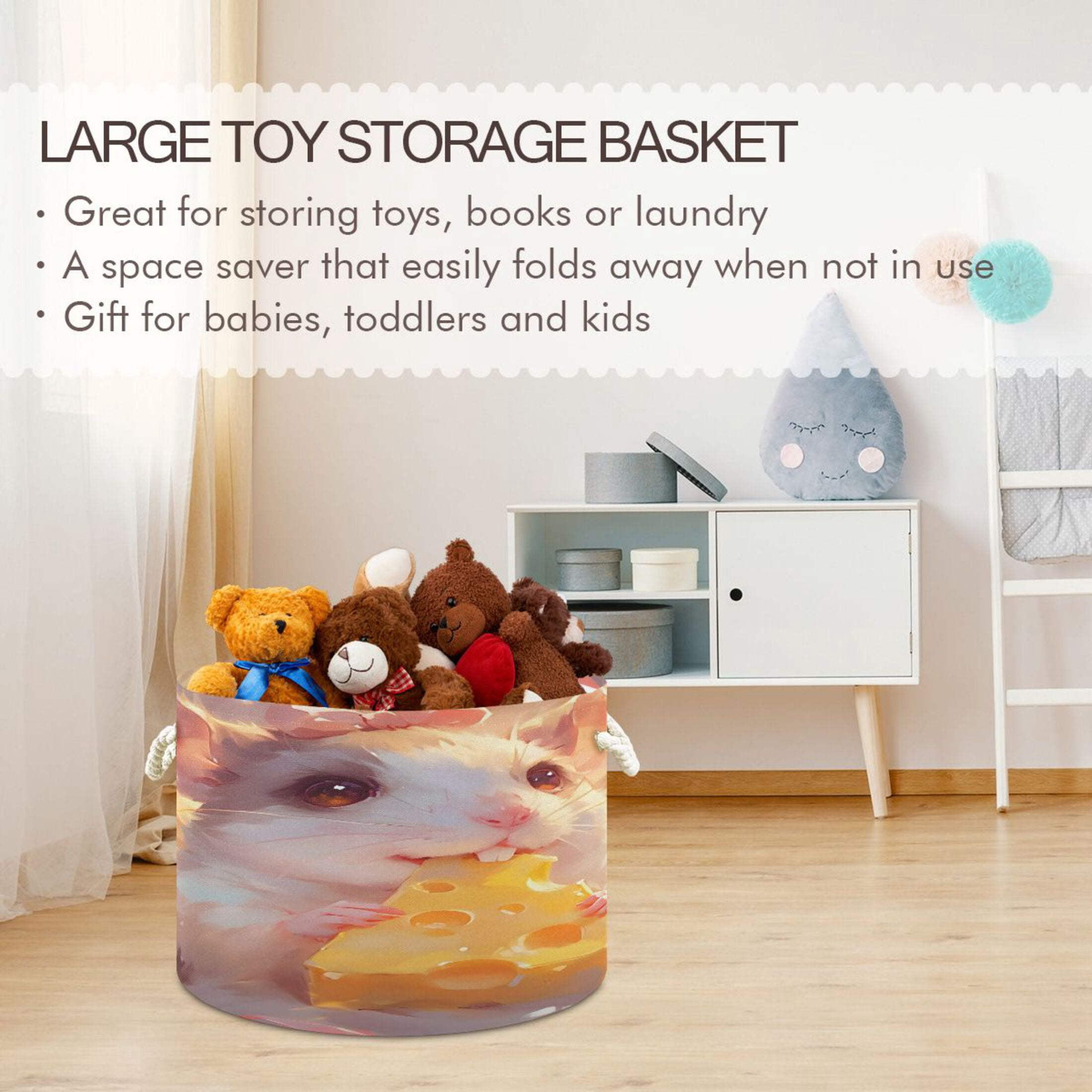 BZSMCE Decorative Storage Open Bins 20x14in In Bow Cheese Mouse Printed ...