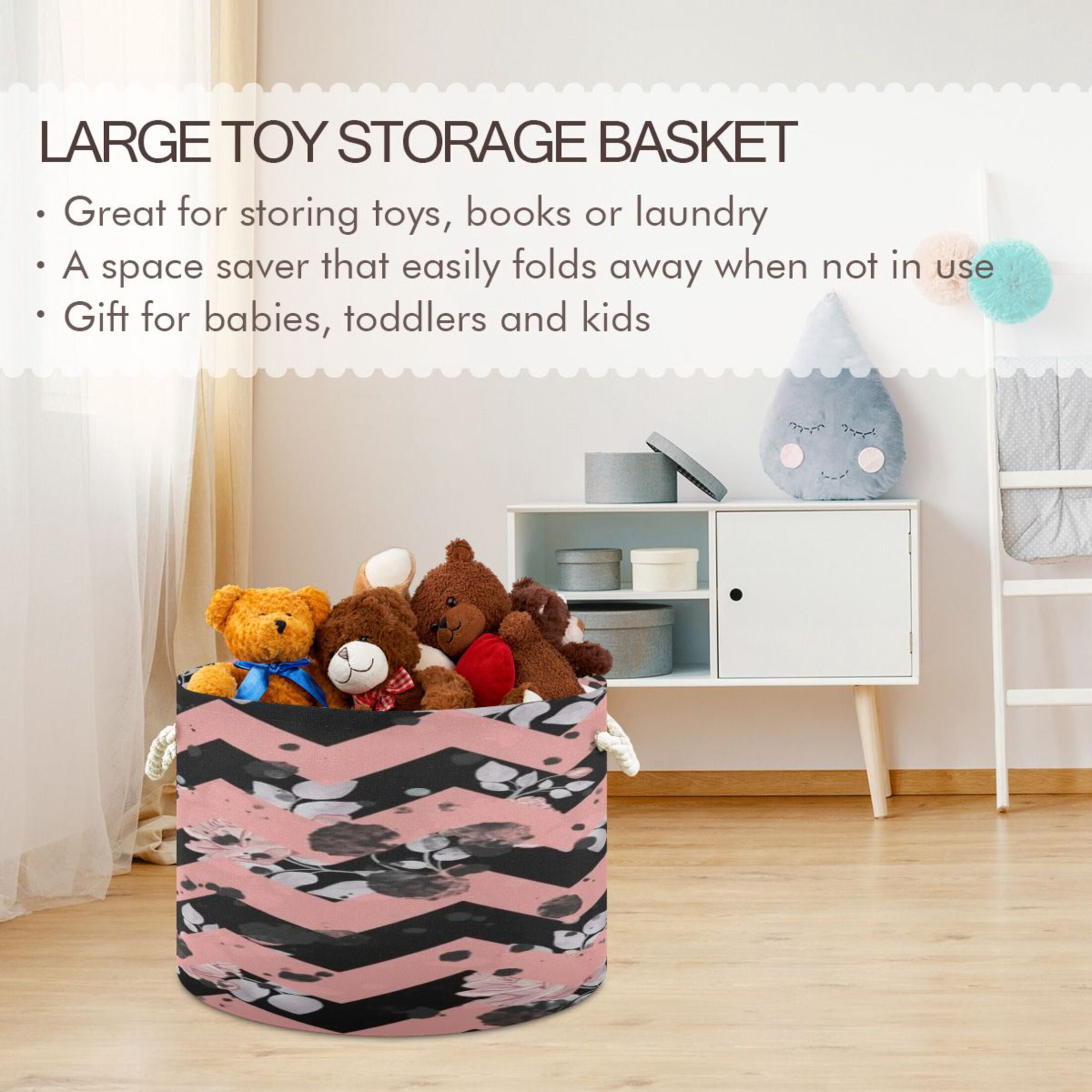 BZSMCE Decorative Storage Open Bins 20x14in In Chevron and Floral Pink ...