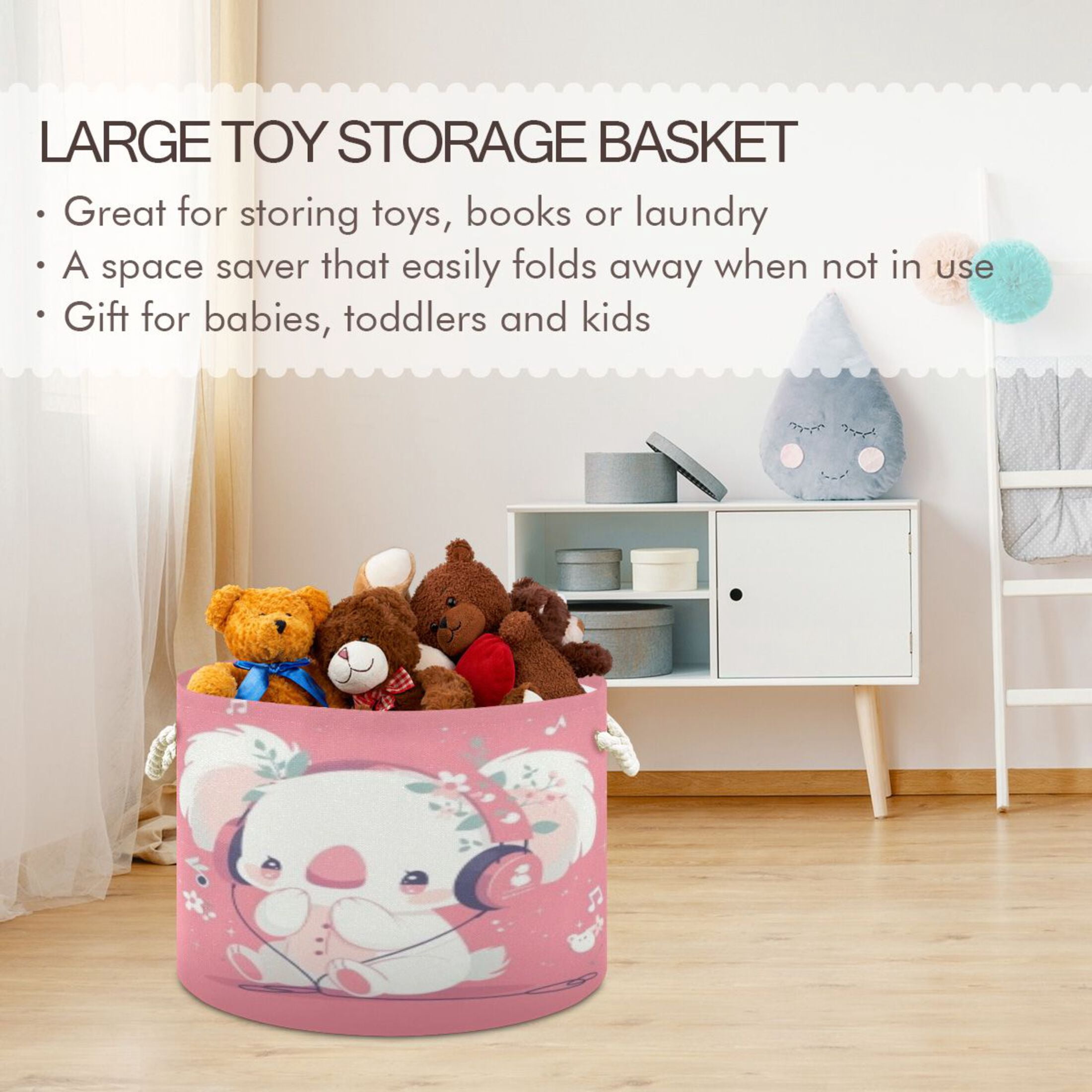 BZSMCE Decorative Storage Open Bins 20x14in In Pink Headphone Koala ...