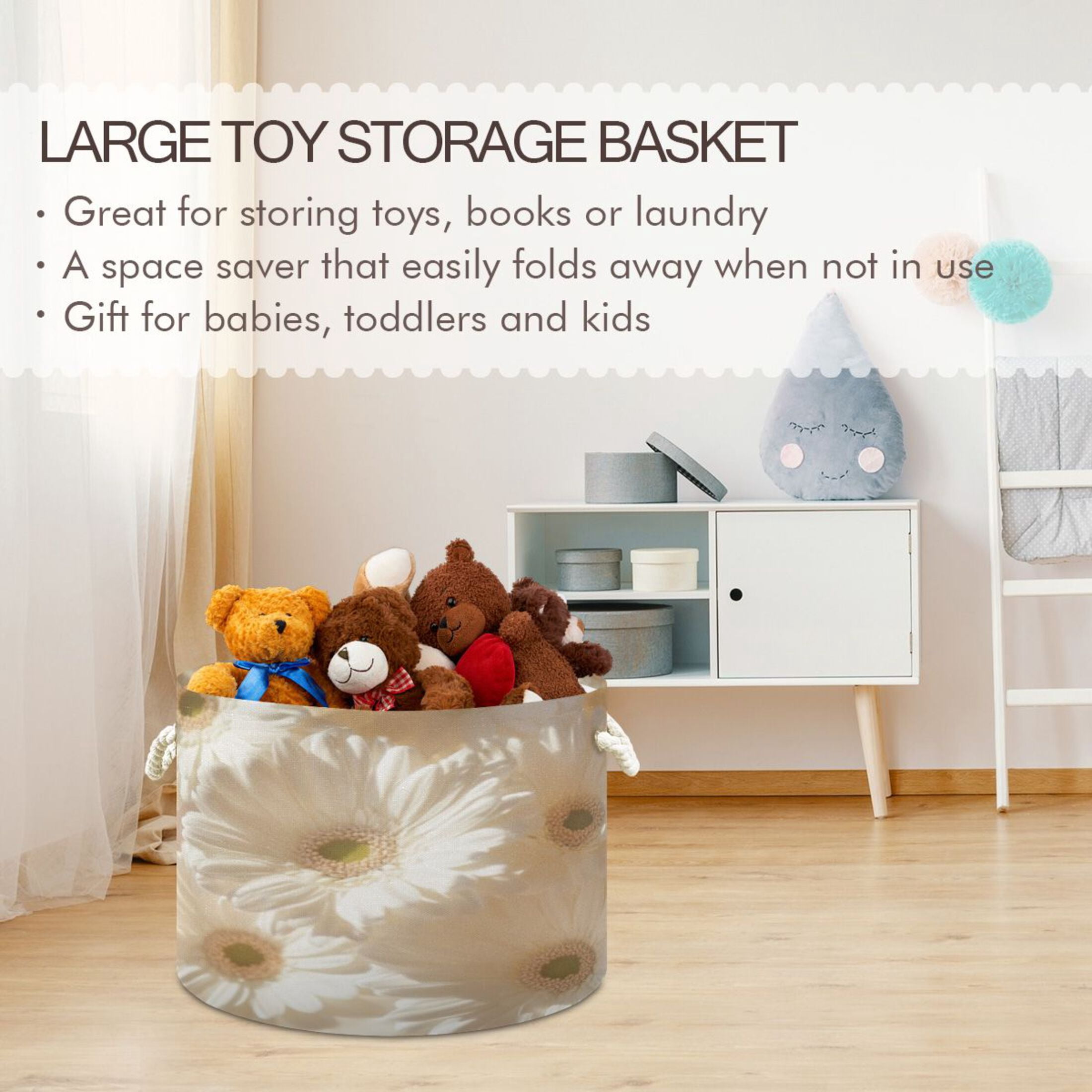 BZSMCE Decorative Storage Open Bins 20x14in In Pure Petals Printed ...