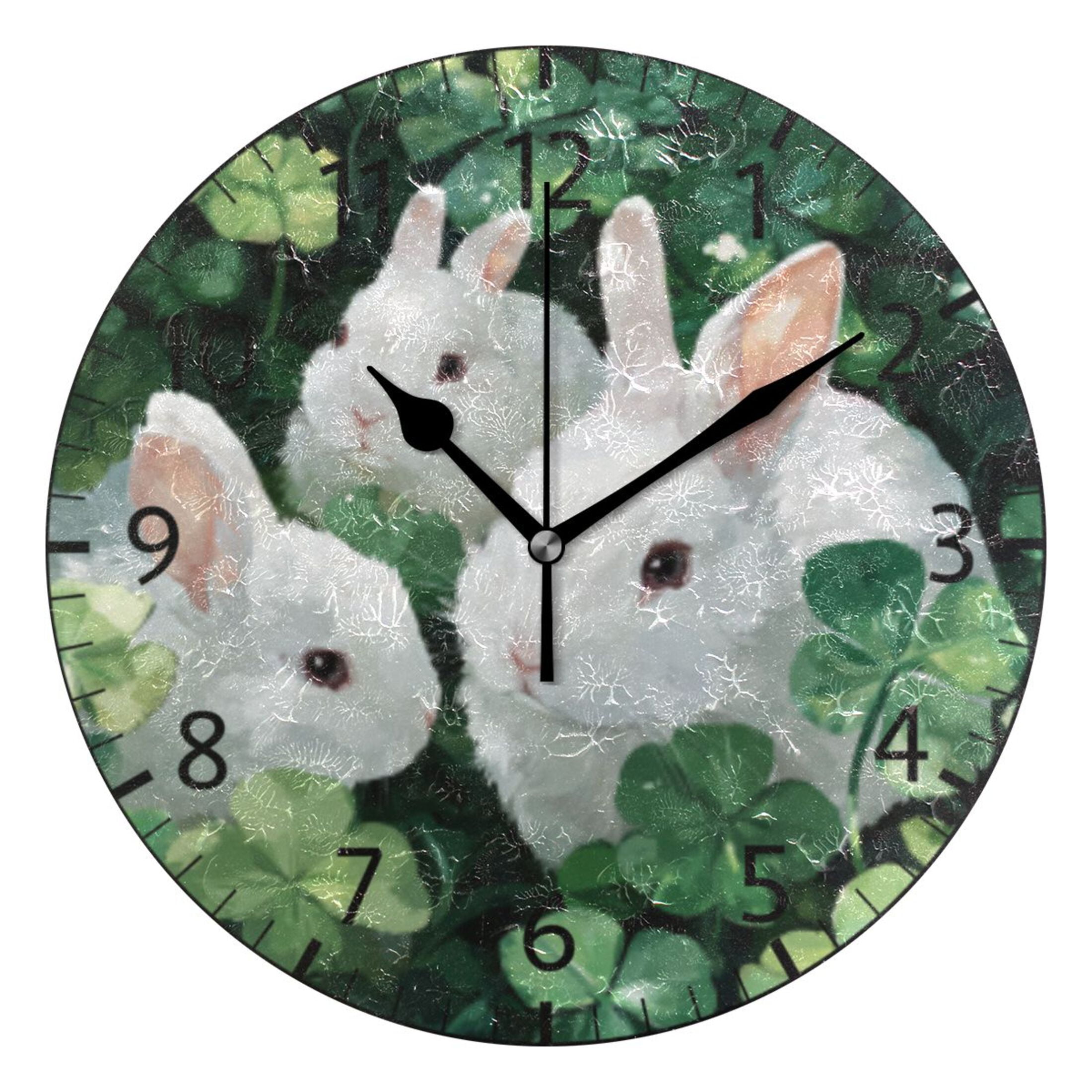 BZSMCE Decorative Wall Clock Size：25cm Bunnies in Clover Gathering ...