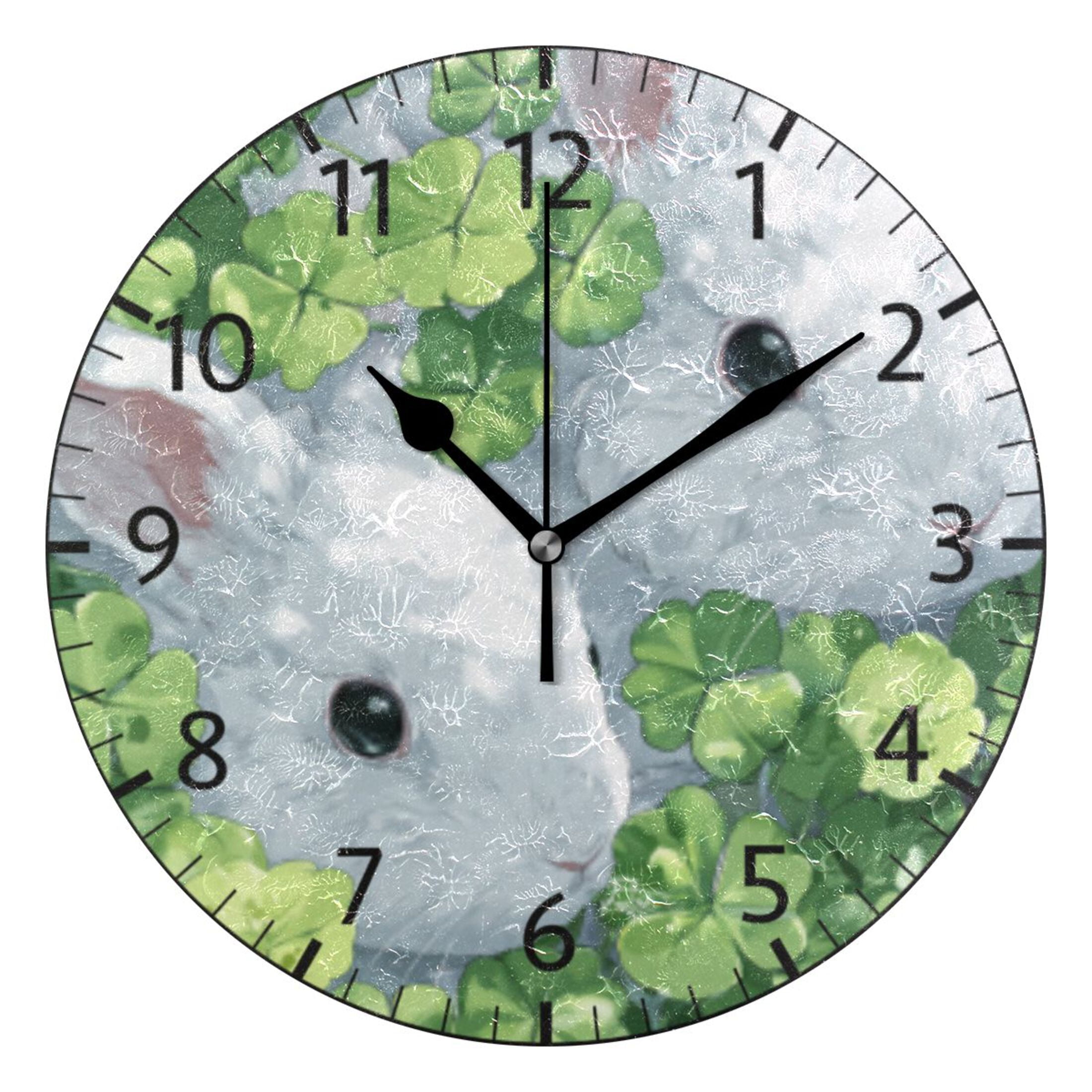 BZSMCE Decorative Wall Clock Size：25cm Clover - Hiding White Bunny ...