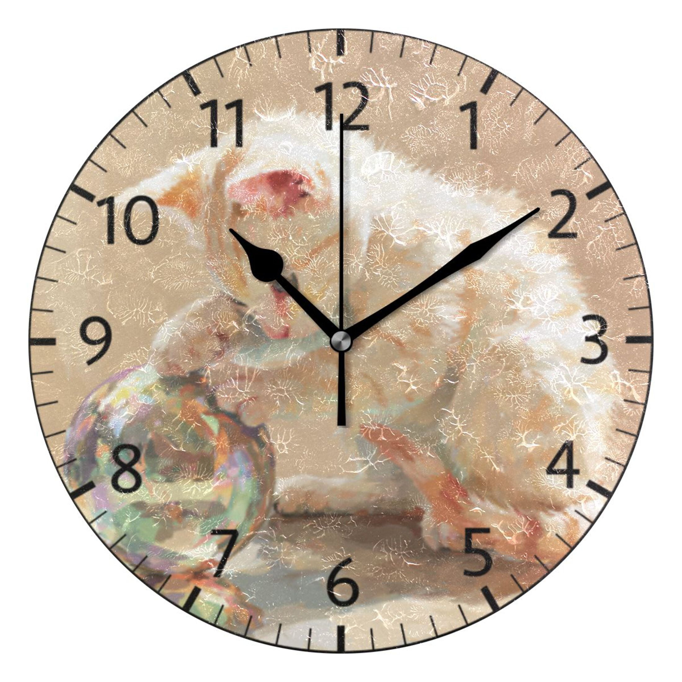 BZSMCE Decorative Wall Clock Size：25cm Curious Kitten with Crystal Ball ...