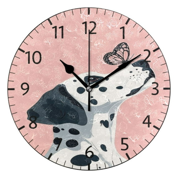 BZSMCE Decorative Wall Clock Size：25cm Dalmatian's Butterfly Gaze ...