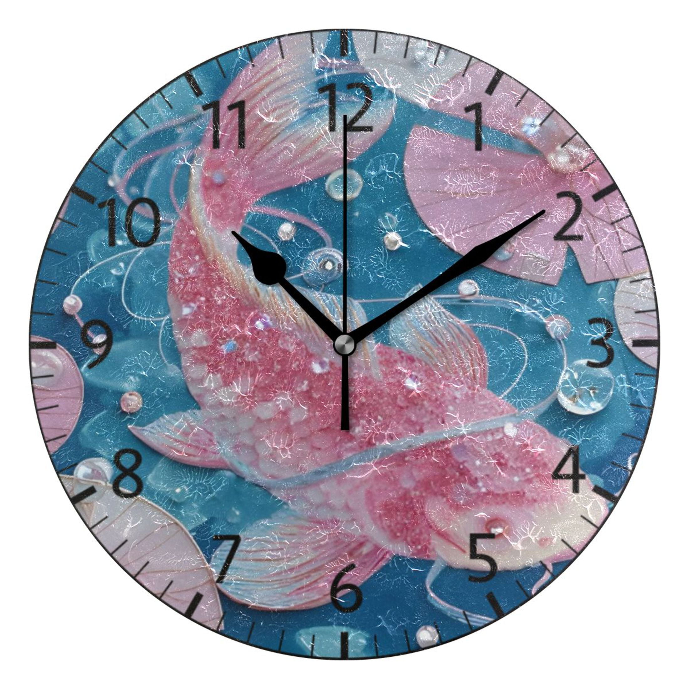 BZSMCE Decorative Wall Clock Size：25cm Fish in Pond Pattern - Walmart.com