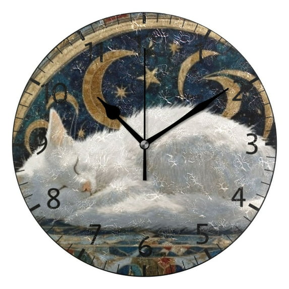 BZSMCE Decorative Wall Clock Size：25cm Moon Star Sleeping Cat Pattern ...