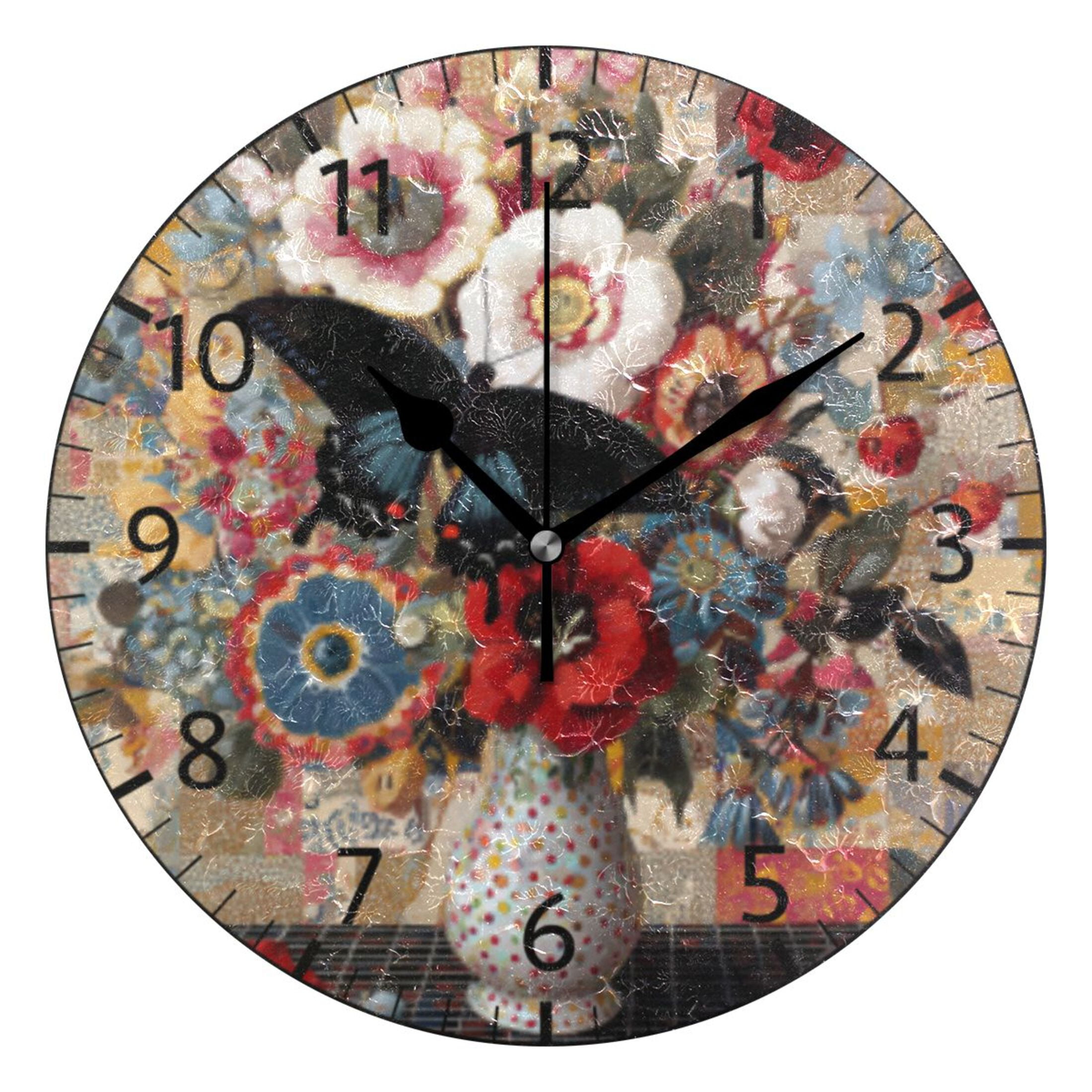 BZSMCE Decorative Wall Clock Size：25cm Patchwork Bloom Pattern ...