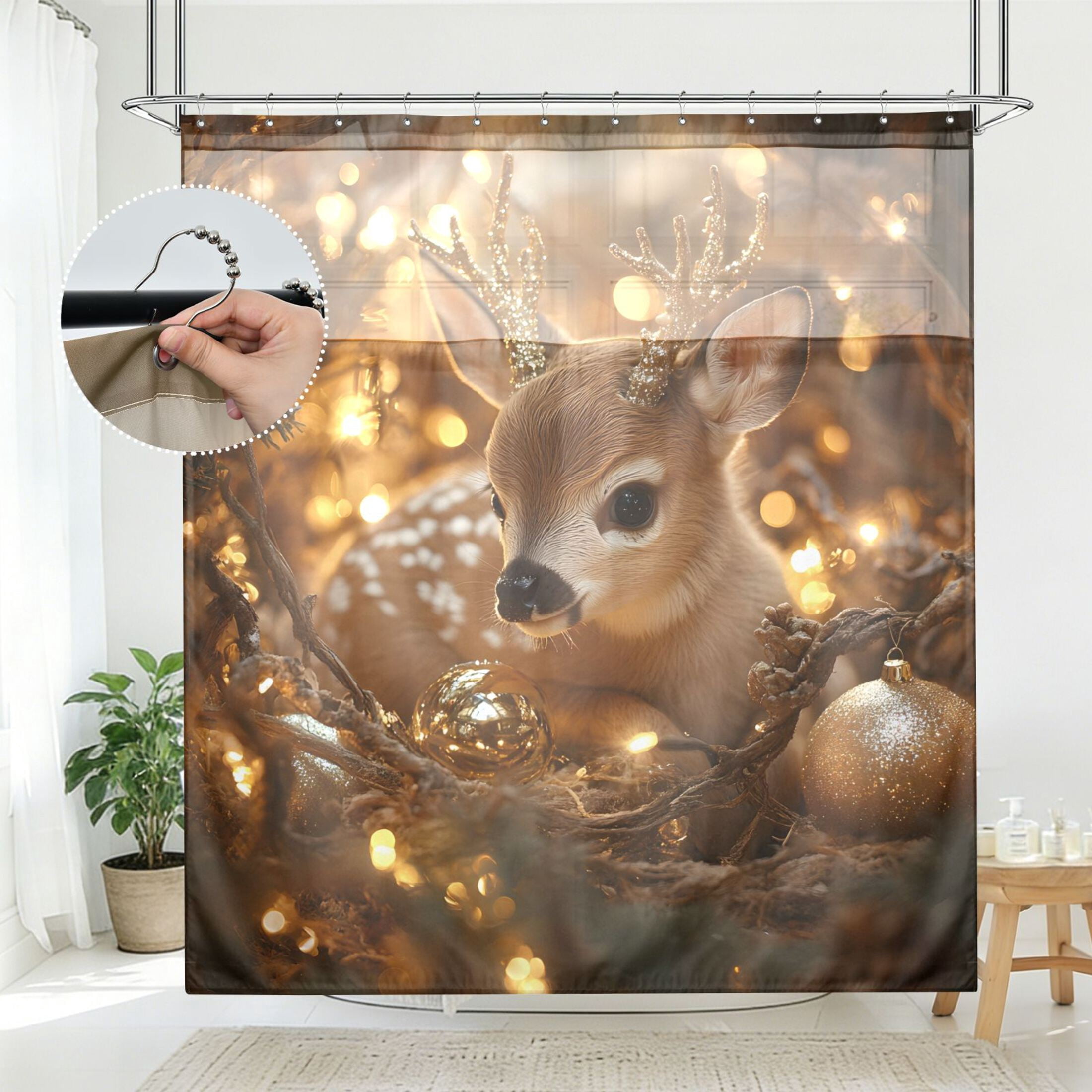 BZSMCE Deer Magical Pattern Bathroom Shower Curtain Set with Hooks ...