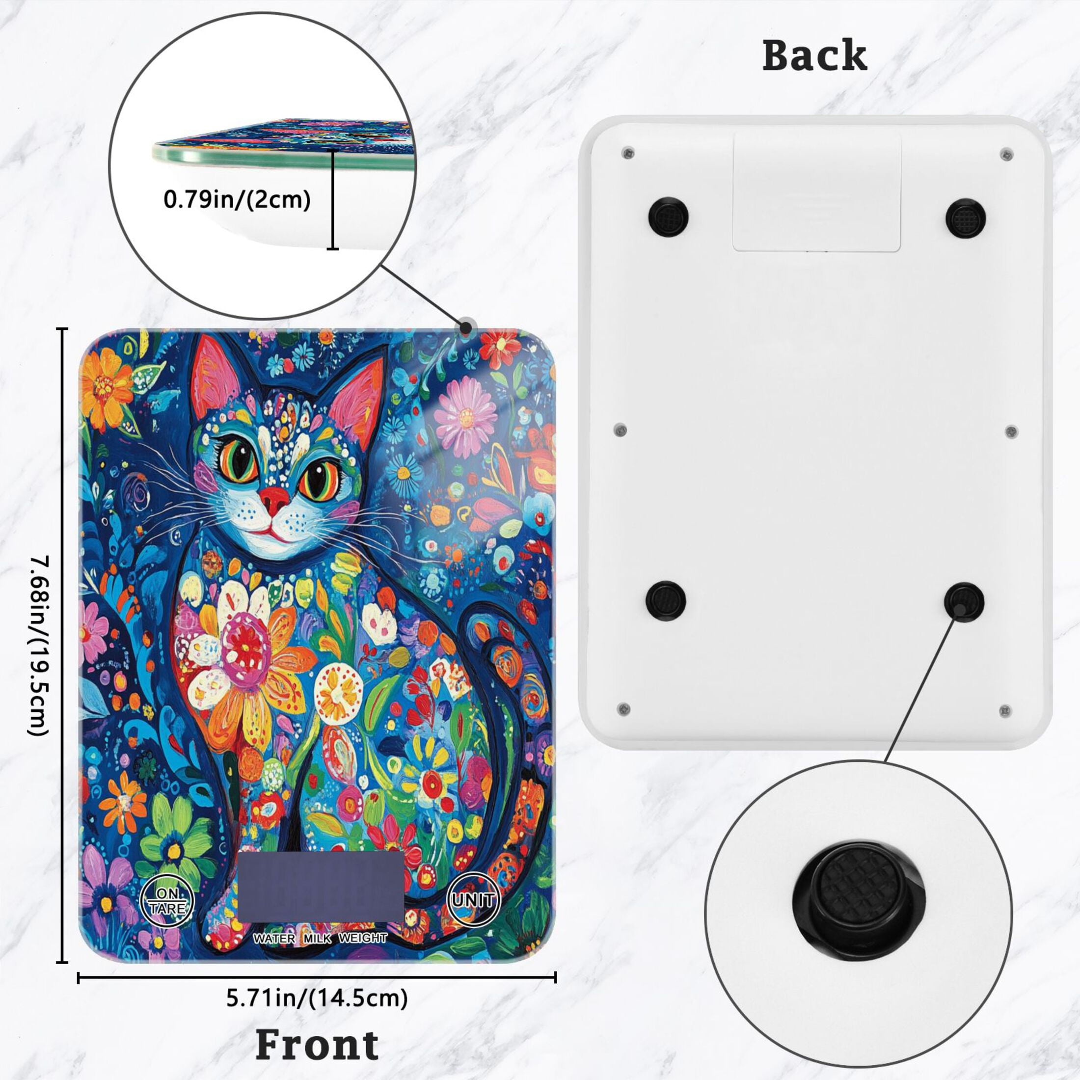BZSMCE Digital Food Scale Kitchen Scales Creatively Blooming Cat Delight Pattern Baking Cooking ...