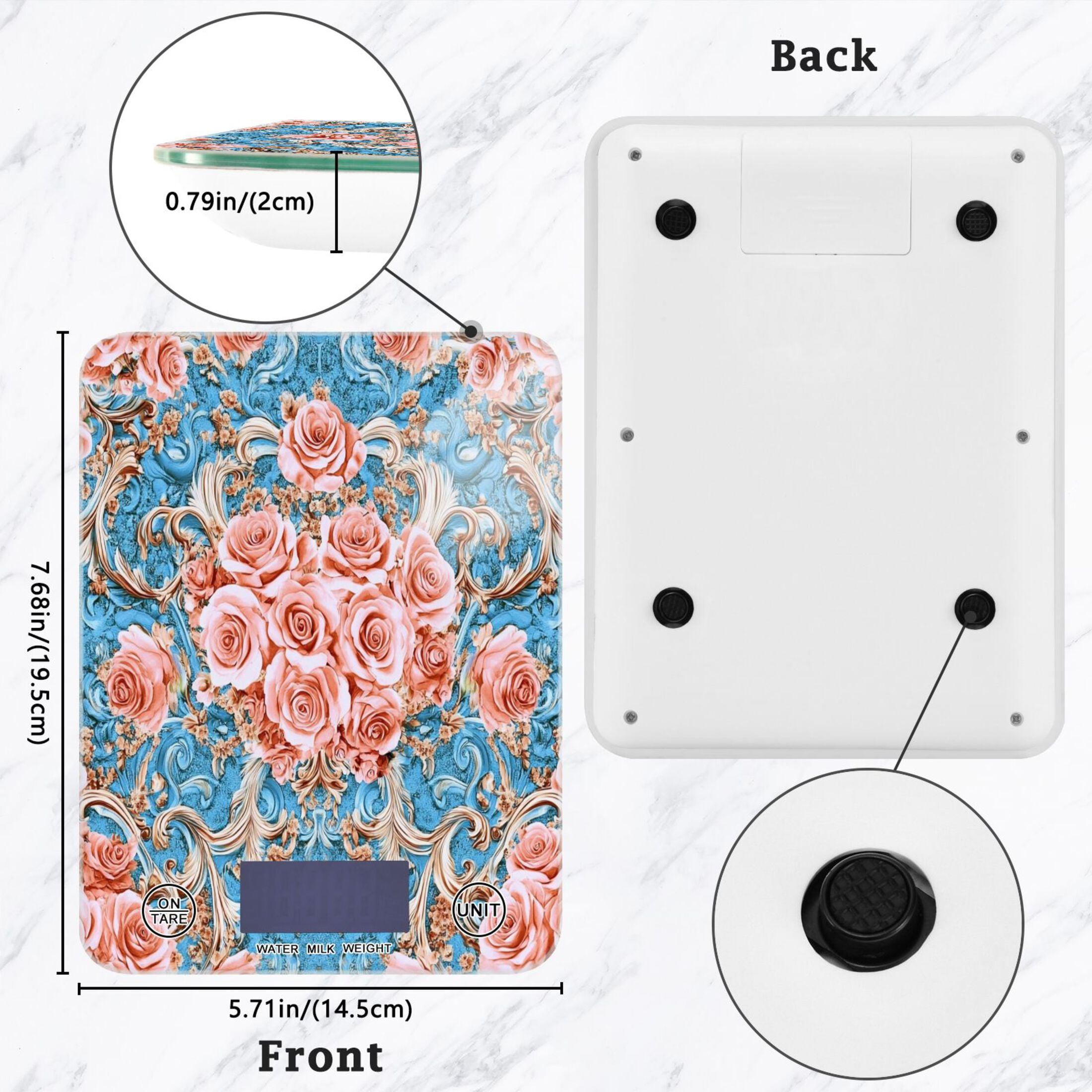 BZSMCE Digital Food Scale Kitchen Scales Creatively Blush Roses on Aqua ...