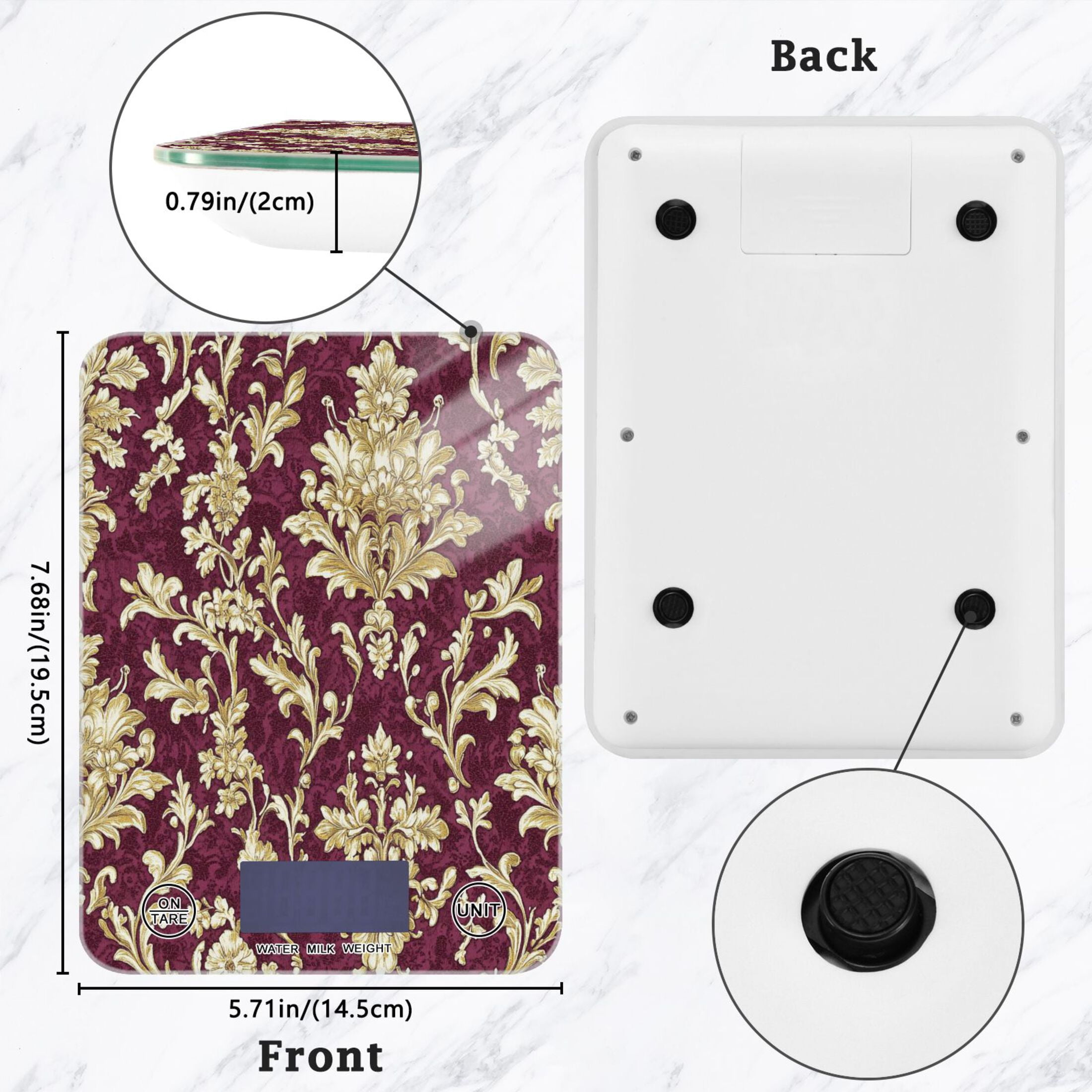 BZSMCE Digital Food Scale Kitchen Scales Creatively Gold Floral ...