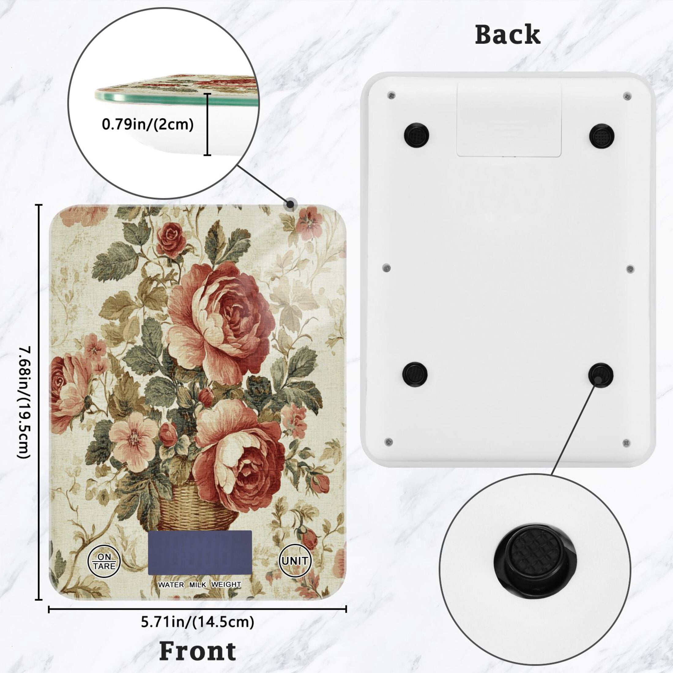 BZSMCE Digital Food Scale Kitchen Scales Creatively Vintage Rose ...