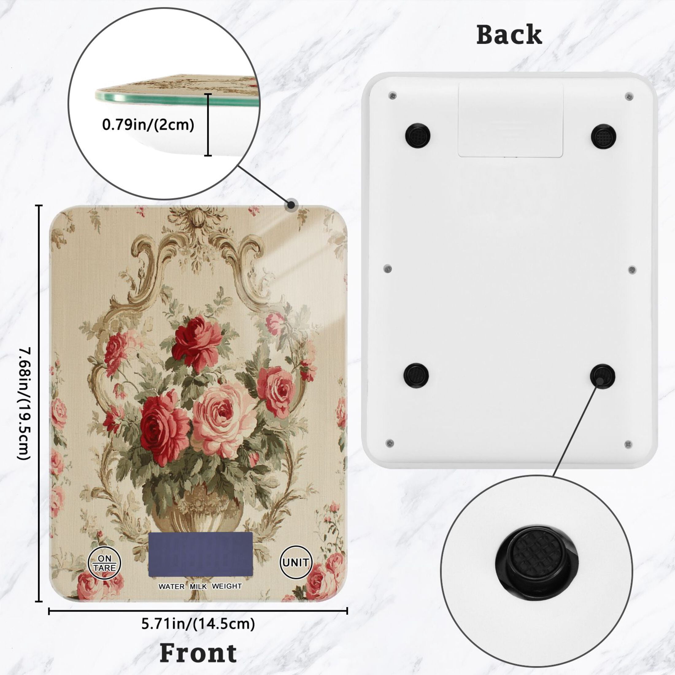 BZSMCE Digital Food Scale Kitchen Scales Creatively Vintage Rose ...
