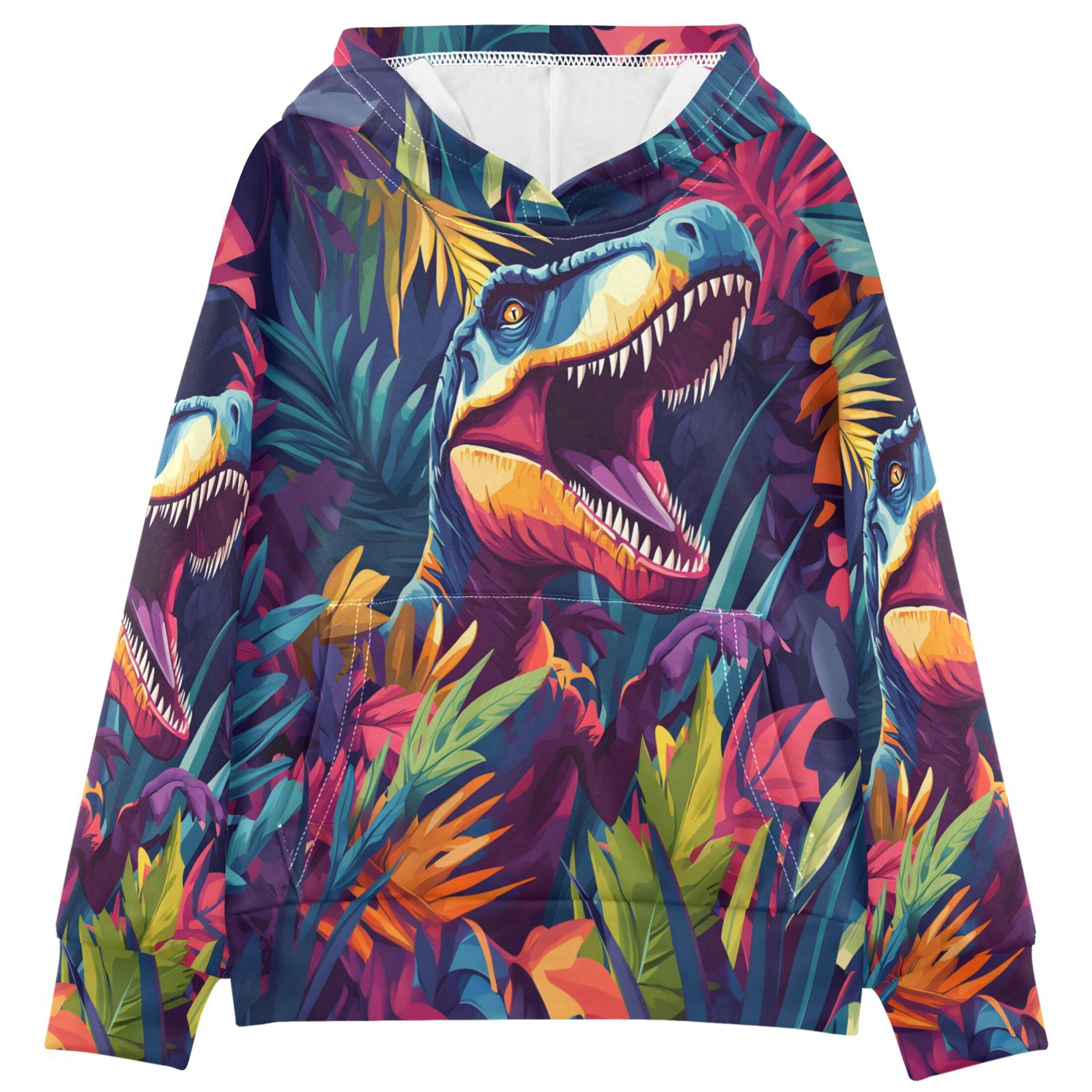 BZSMCE Dinosaur Leaf Print Hoodie Casual Pullover Sweatshirt With ...