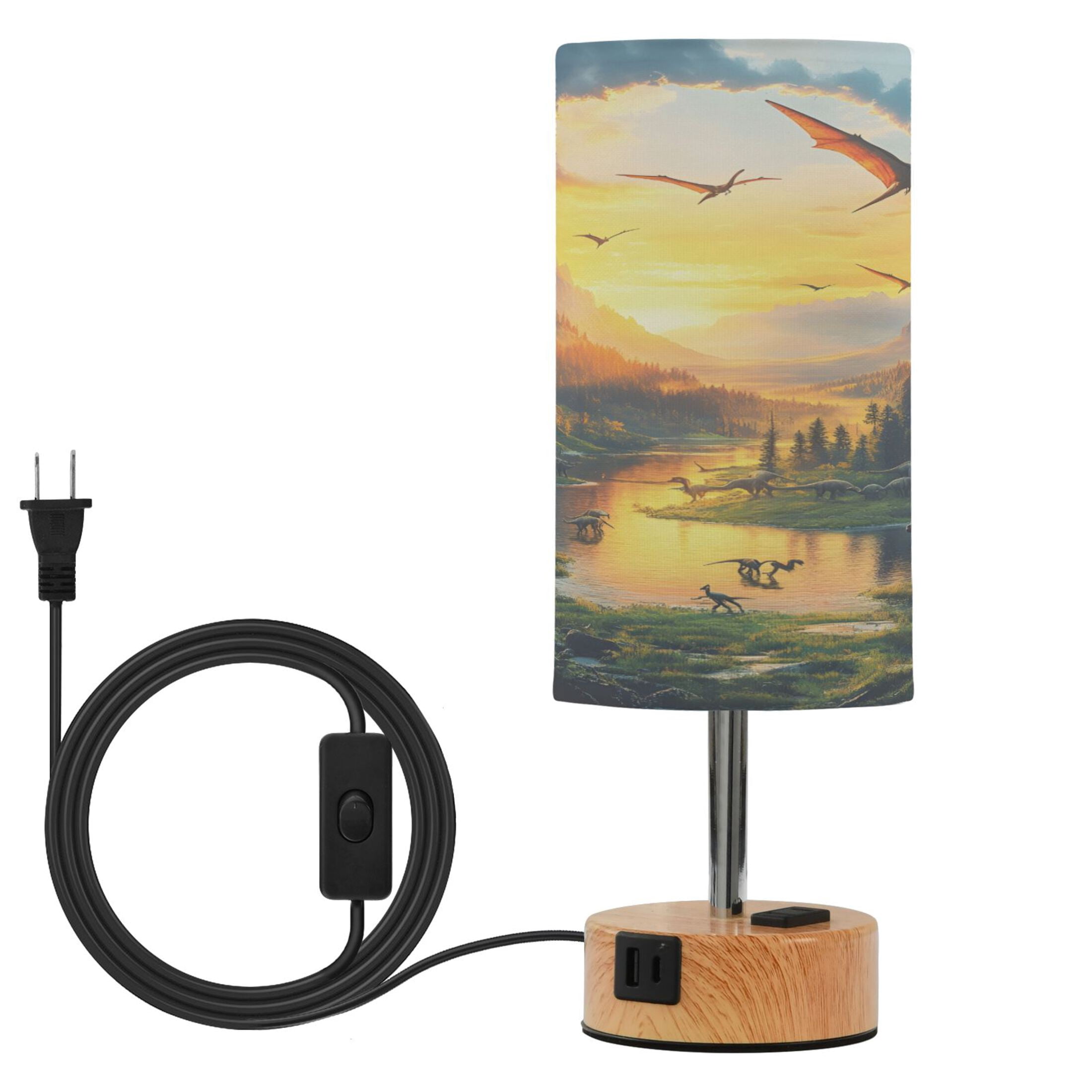 BZSMCE Dinosaurs Printed 3 Color Touch Control Table Lamp Linen Shade ...
