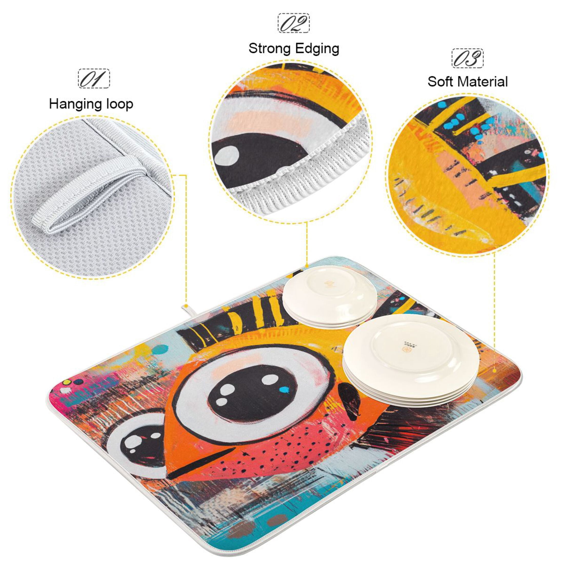 BZSMCE Dish Drying Mat Cheerful Fin-tastic Pattern Design Drying Mats ...