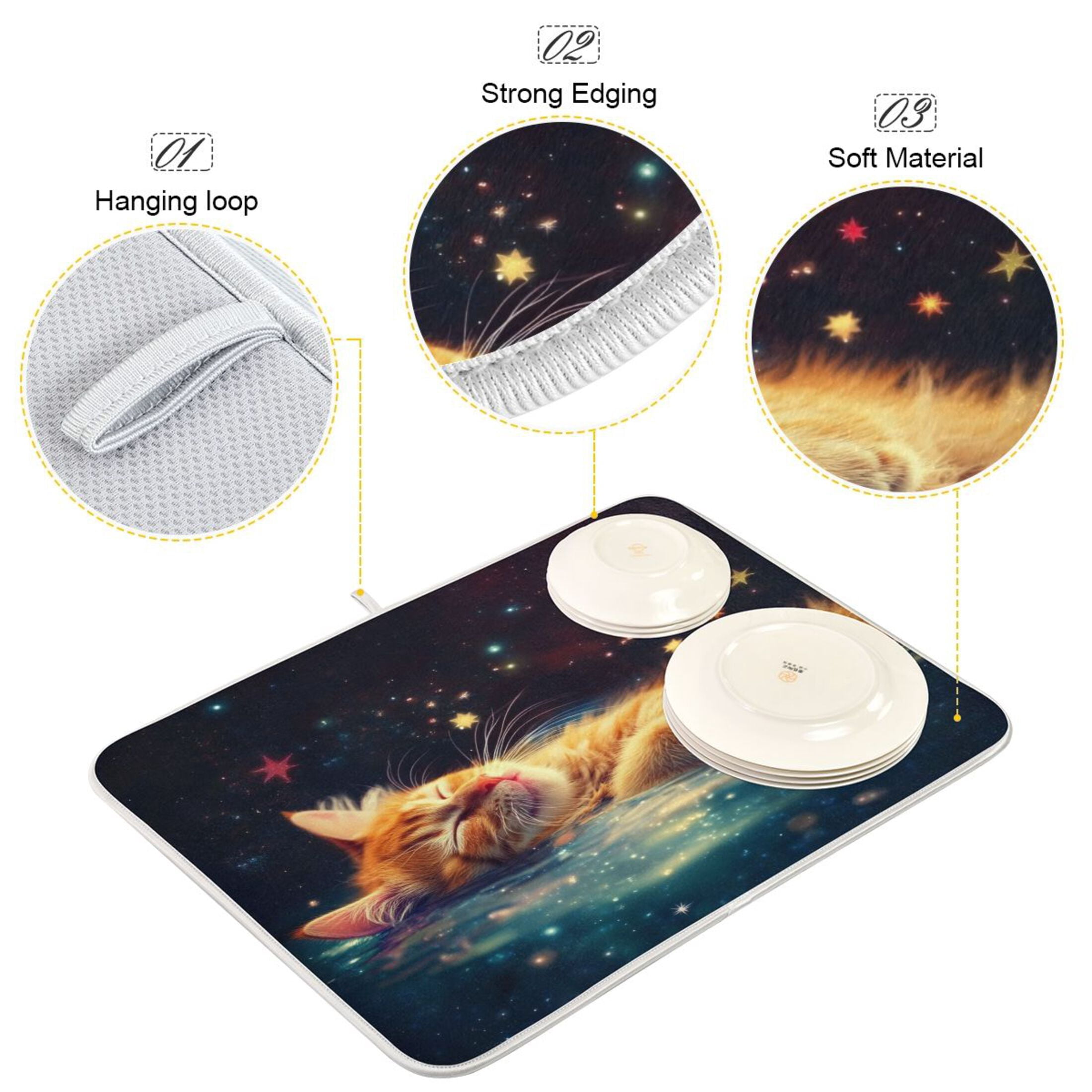 BZSMCE Dish Drying Mat Cosmic Cat Dreams Pattern Design Drying Mats ...