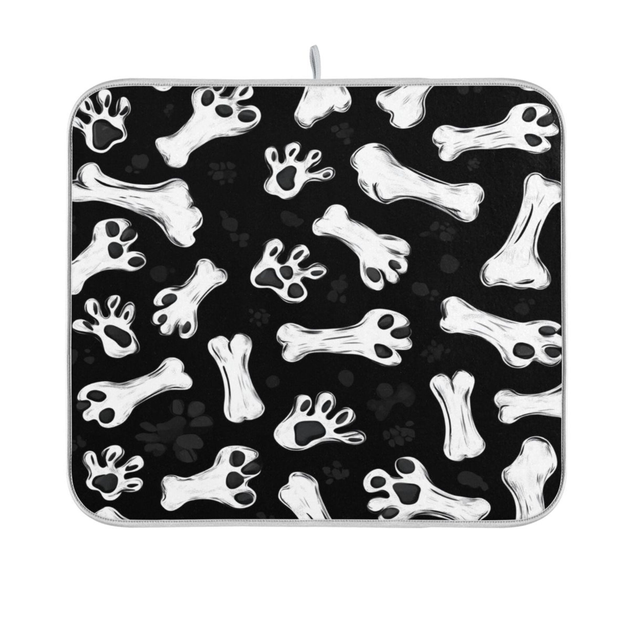 BZSMCE Dish Drying Mat Cute Bones and Paw Prints Design Drying Mats ...