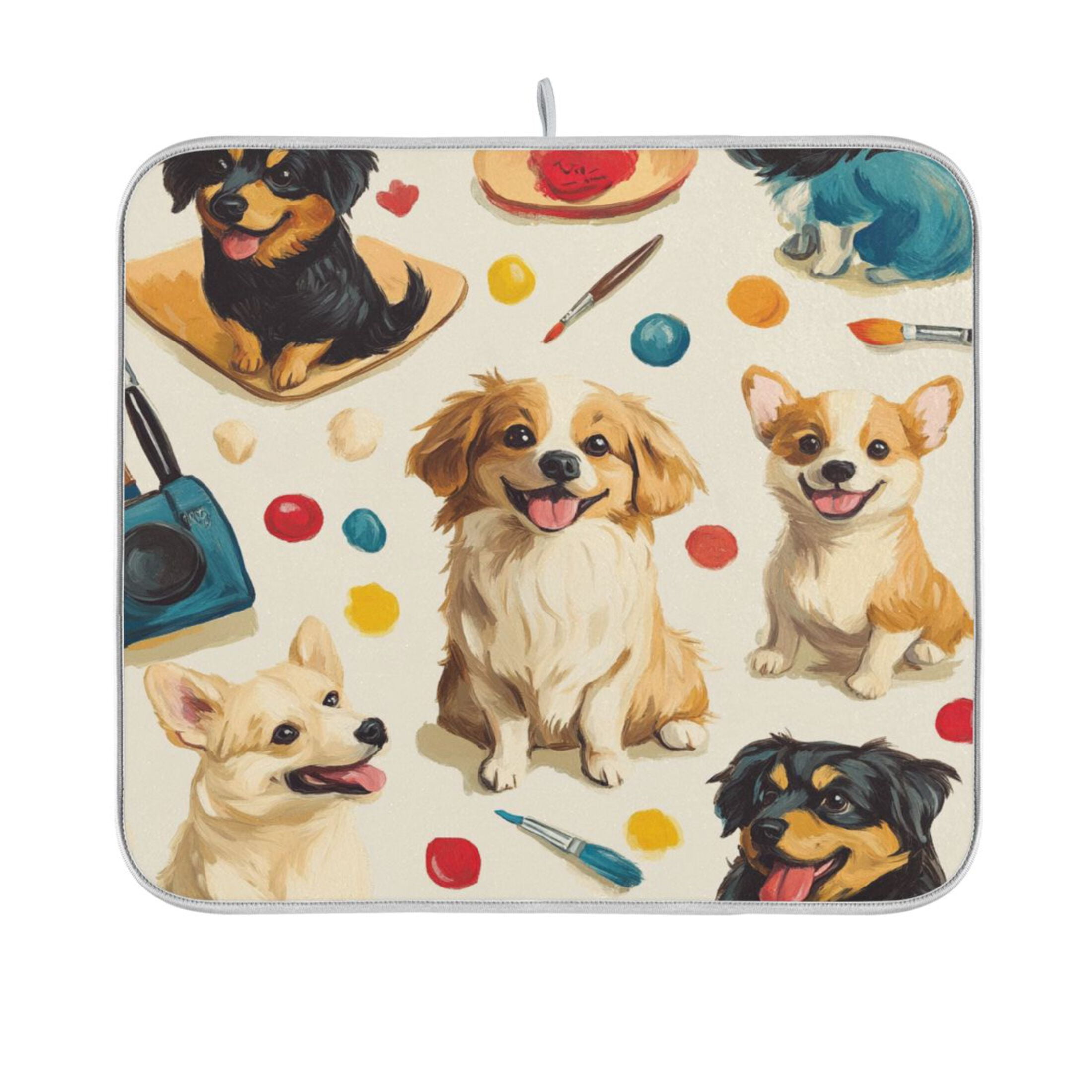 BZSMCE Dish Drying Mat Dogs with Drawing Brush Design Drying Mats ...