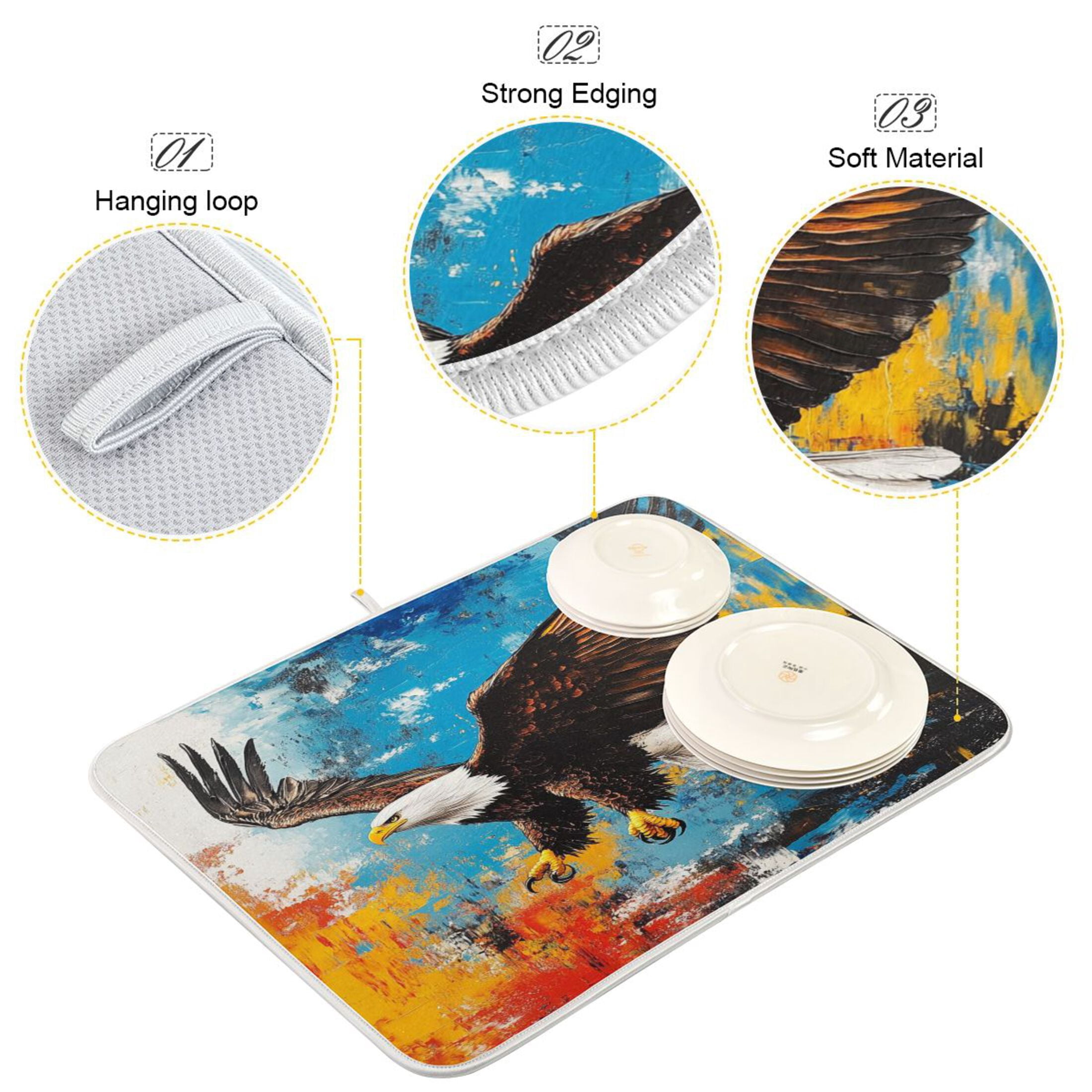 BZSMCE Dish Drying Mat Eagles in Flight Pattern Design Drying Mats ...