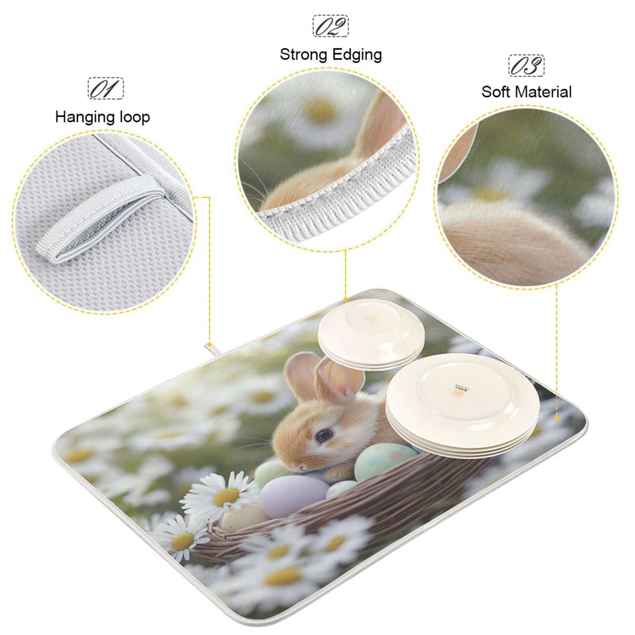 BZSMCE Dish Drying Mat Easter Bunny Nest Pattern Design Drying Mats ...