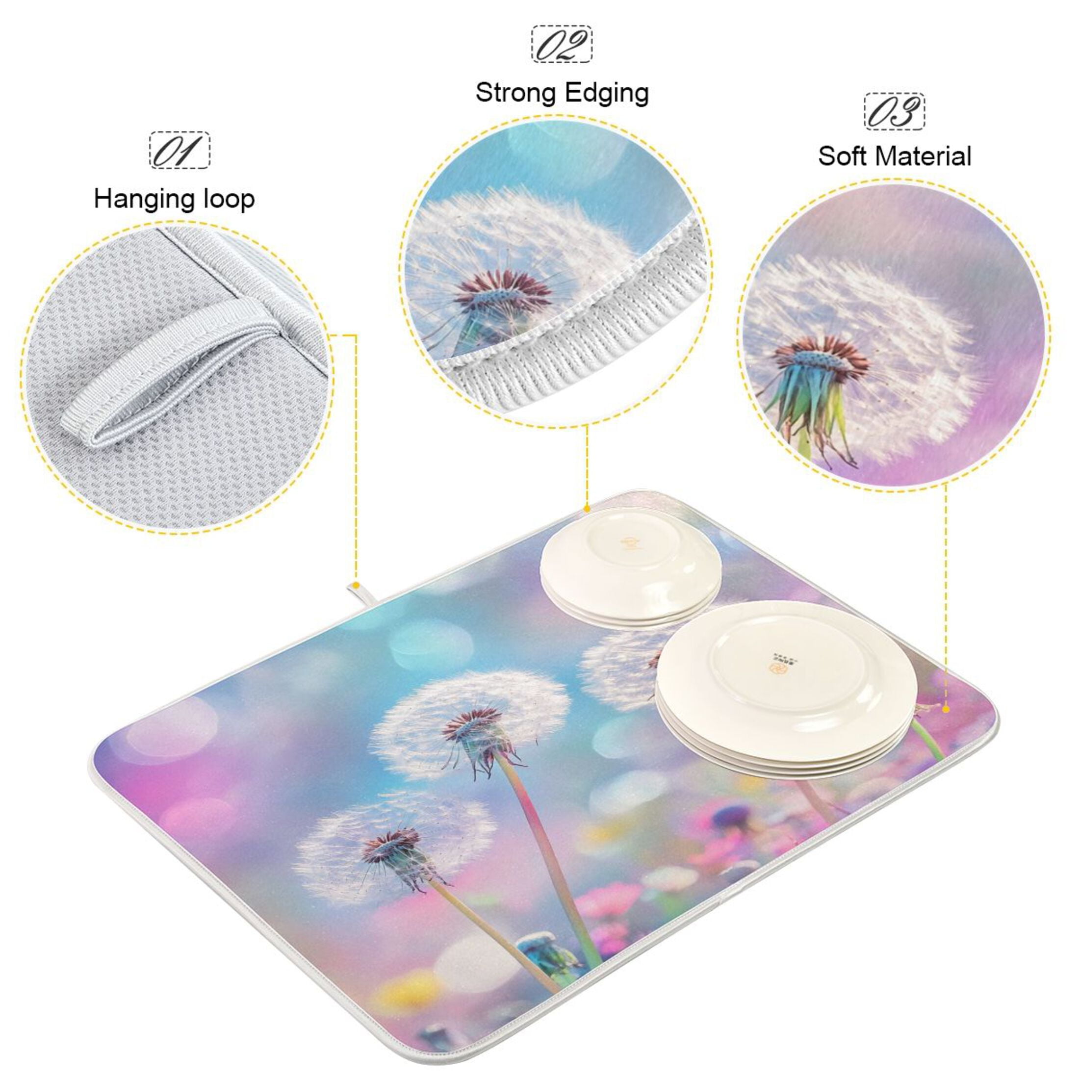 BZSMCE Dish Drying Mat Glimmering Dreams Pattern Design Drying Mats ...