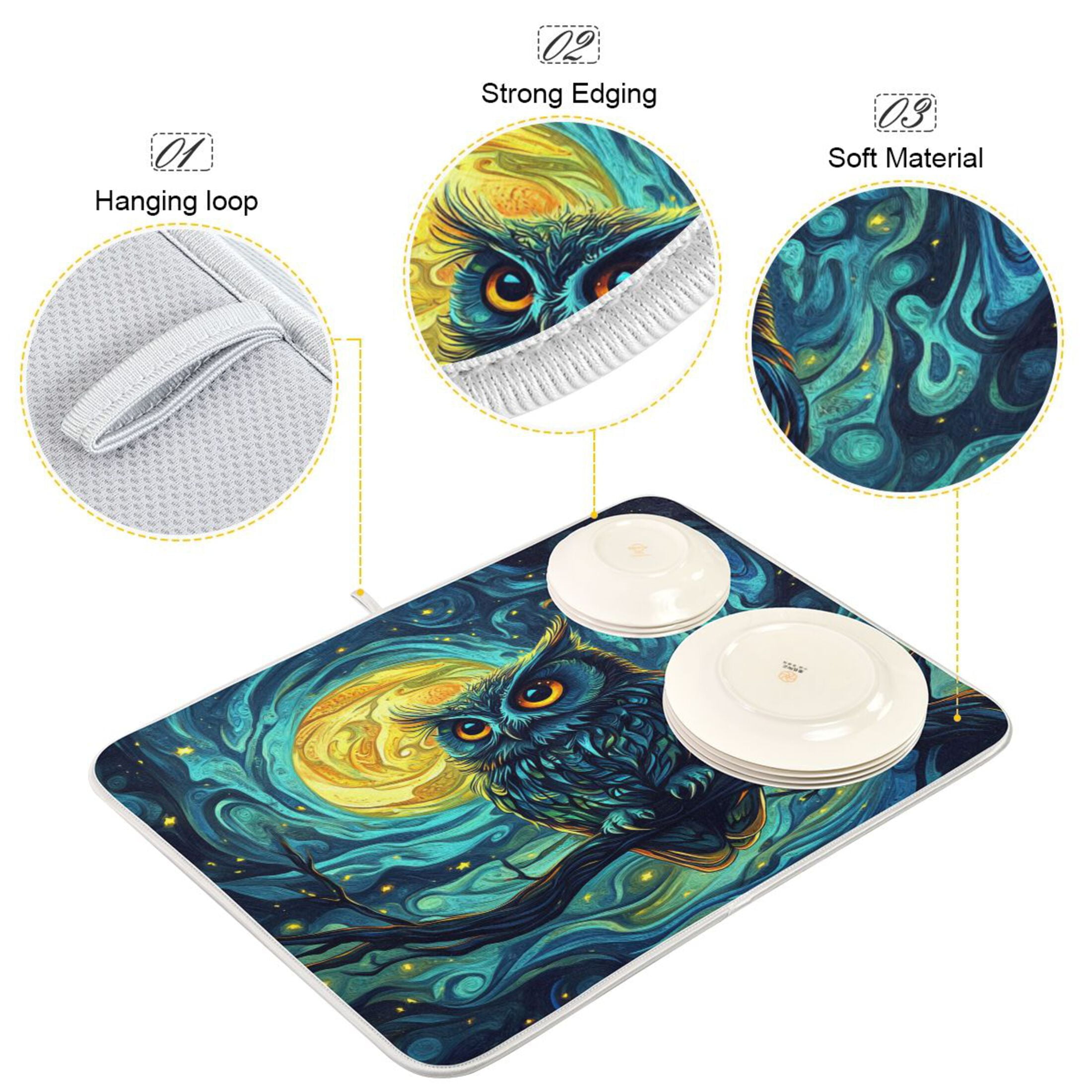 BZSMCE Dish Drying Mat Moonlit Guardian Pattern Design Drying Mats ...