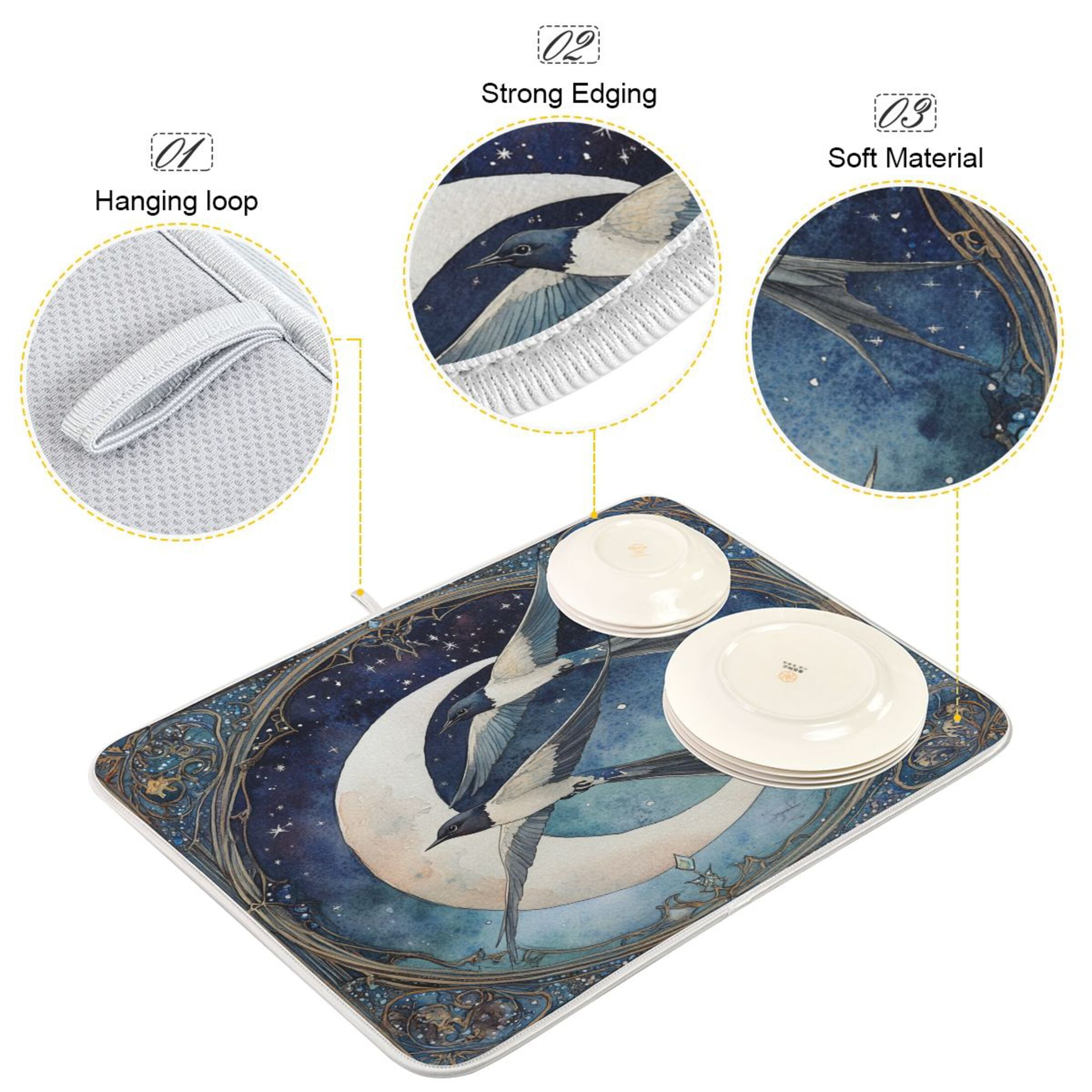 BZSMCE Dish Drying Mat Night's Serenade Pattern Design Drying Mats ...
