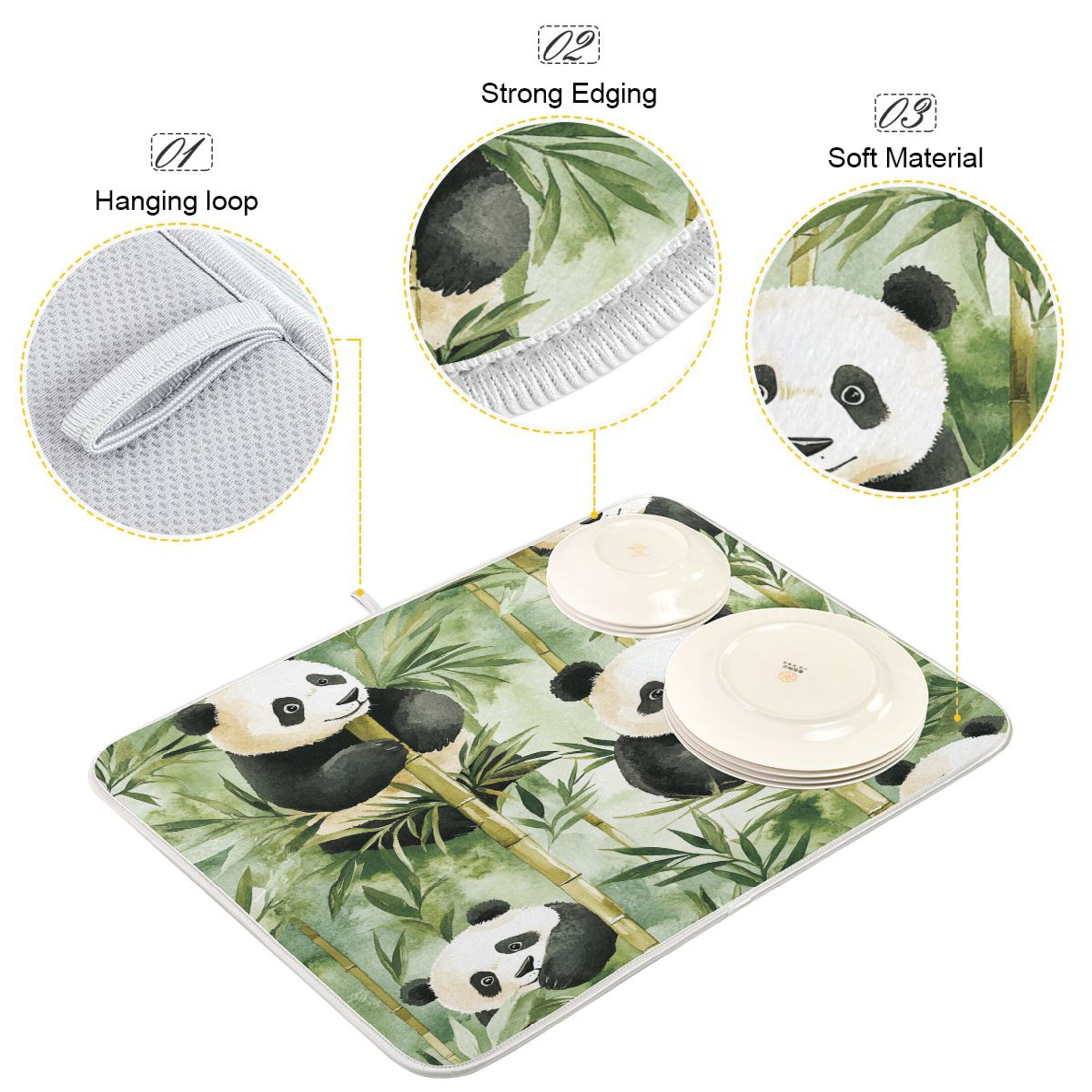 BZSMCE Dish Drying Mat Pandas Among Bamboo Bliss Pattern Design Drying ...