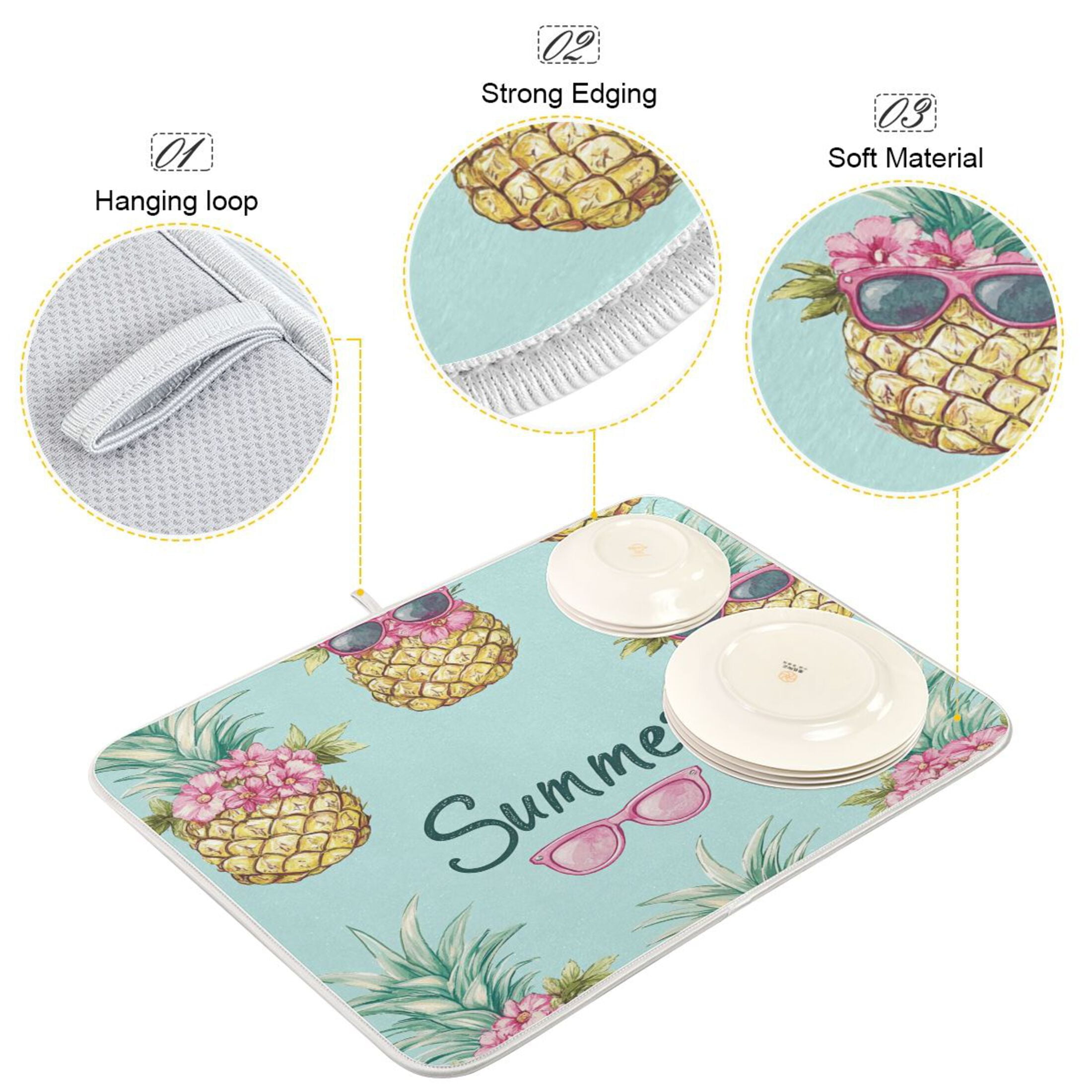 BZSMCE Dish Drying Mat Pineapple Bliss Pattern Design Drying Mats ...