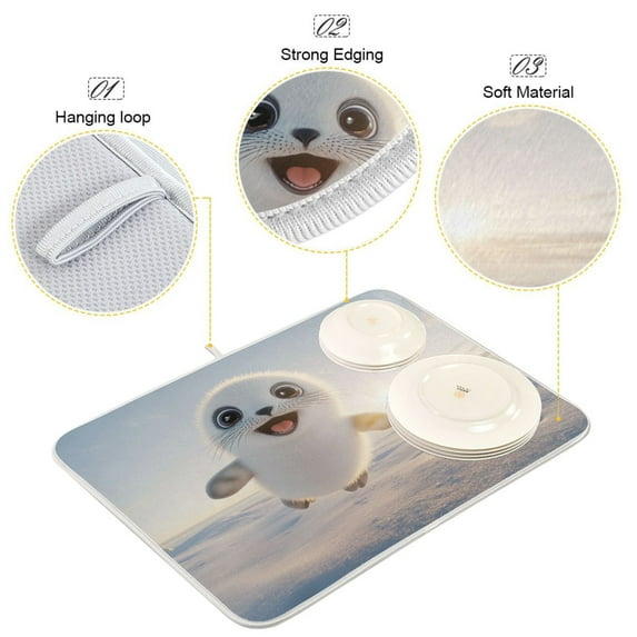 BZSMCE Dish Drying Mat Playful Seal Pattern Design Drying Mats ...
