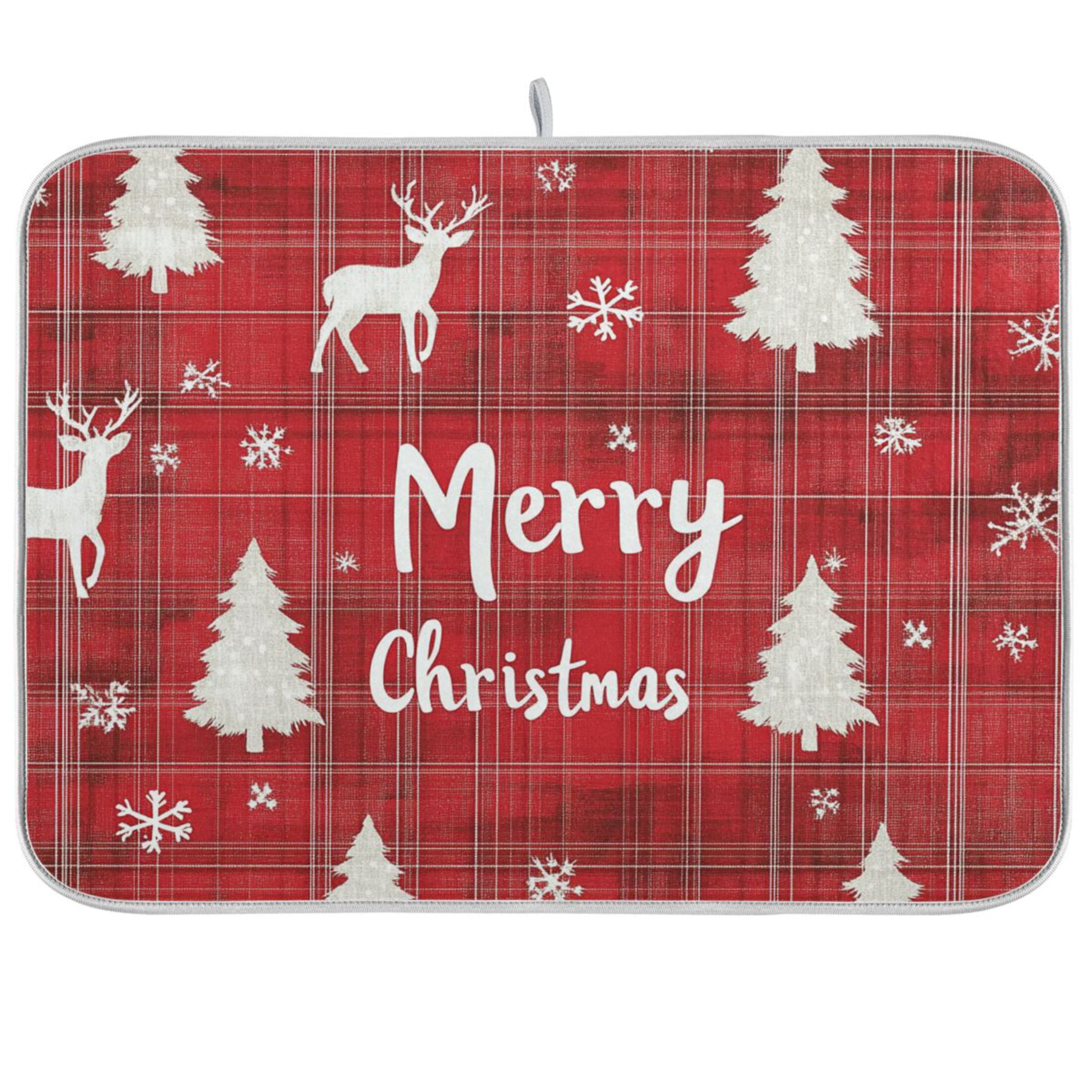 BZSMCE Dish Drying Mat Reindeer Christmas Tree and Snowflake Design ...