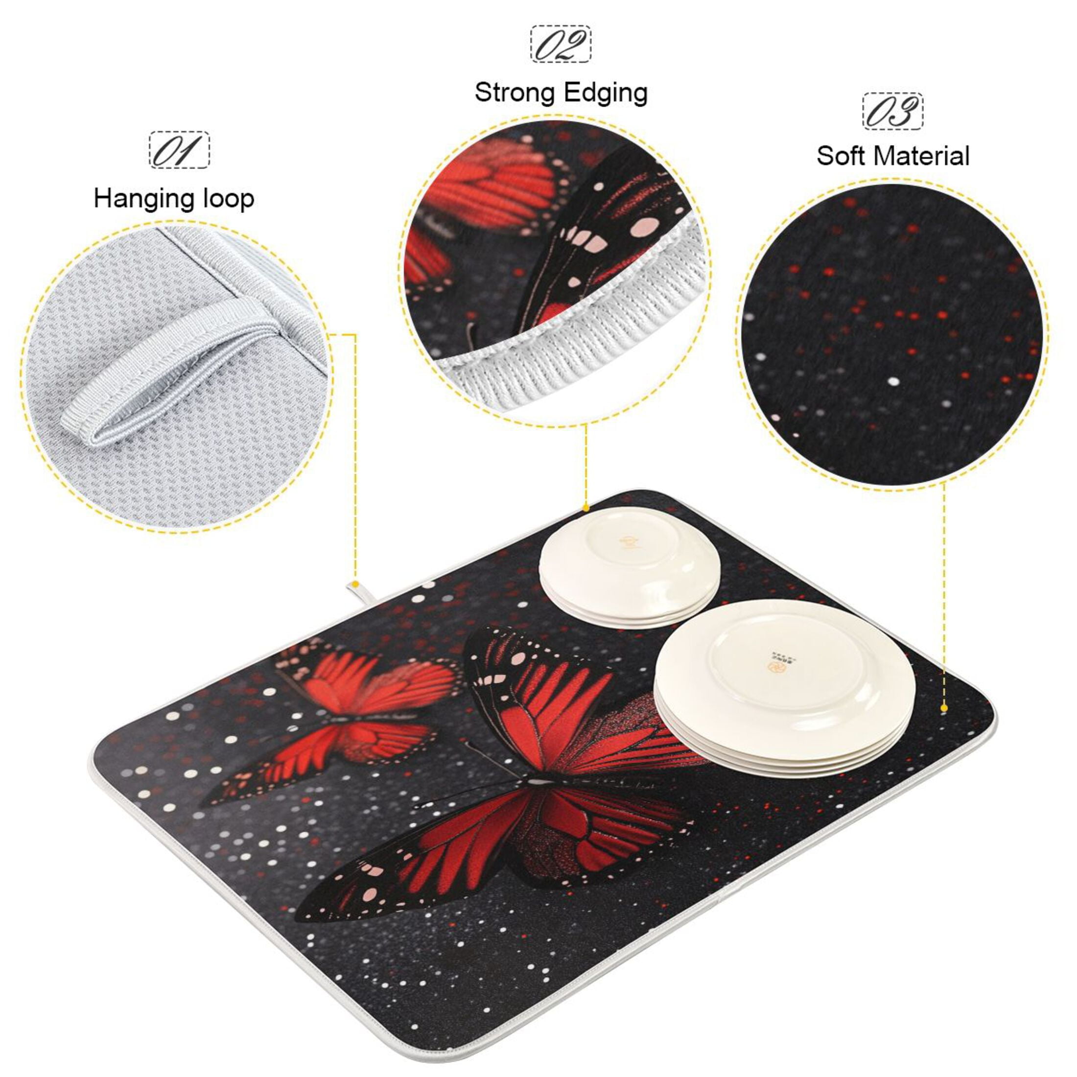 BZSMCE Dish Drying Mat Scarlet Symphony Pattern Design Drying Mats ...