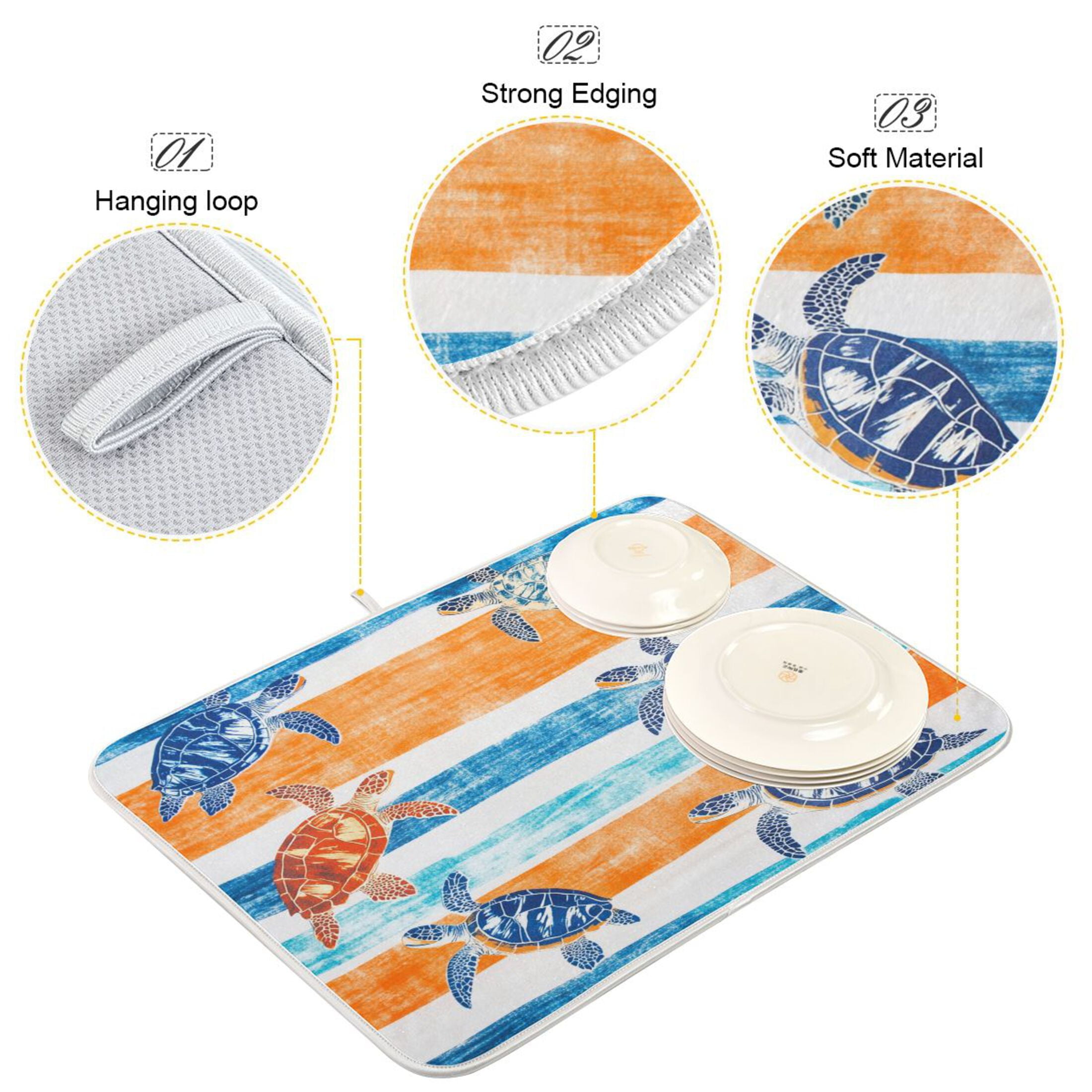 BZSMCE Dish Drying Mat Sea Turtles in Motion Pattern Design Drying Mats ...