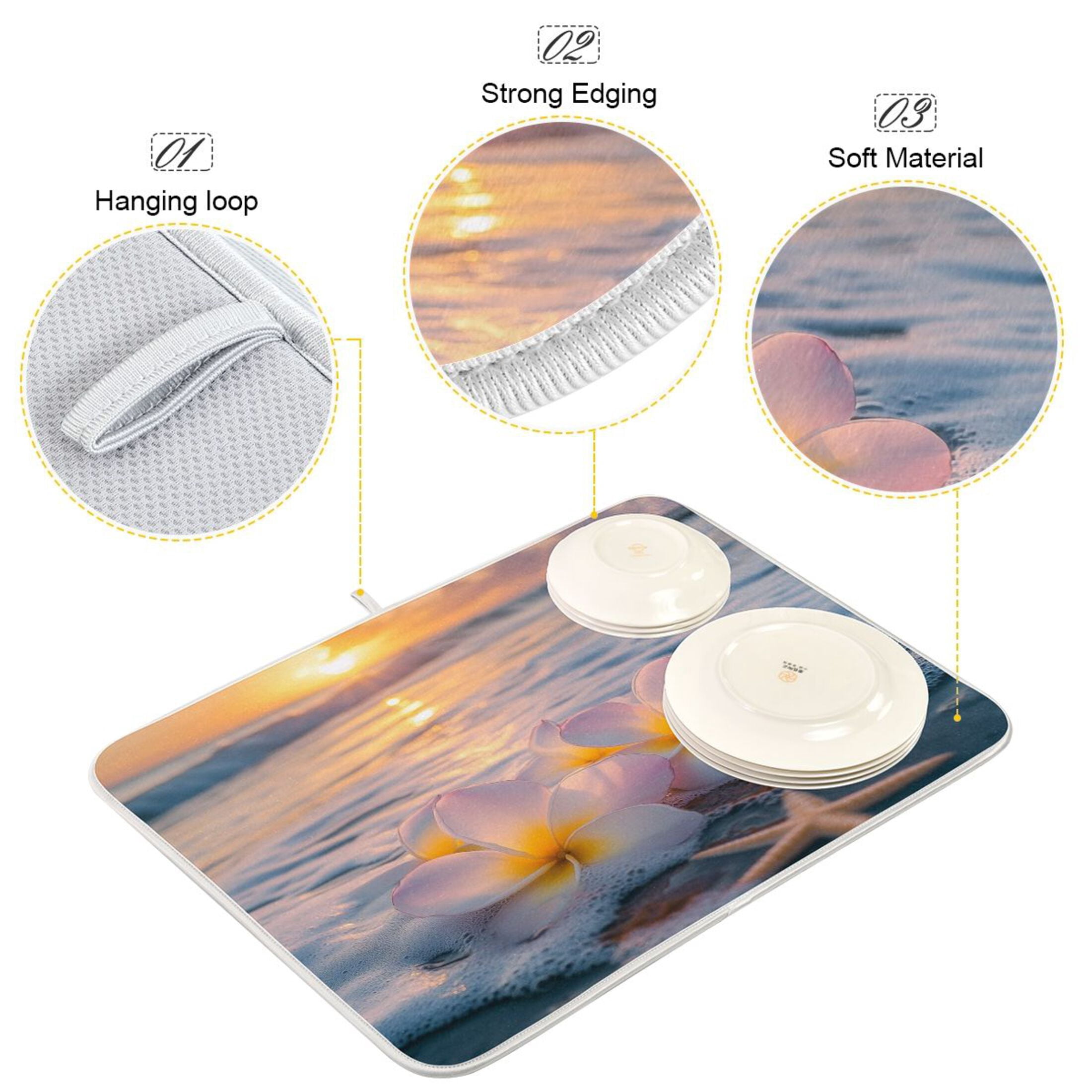 BZSMCE Dish Drying Mat Tropical Bliss Pattern Design Drying Mats ...