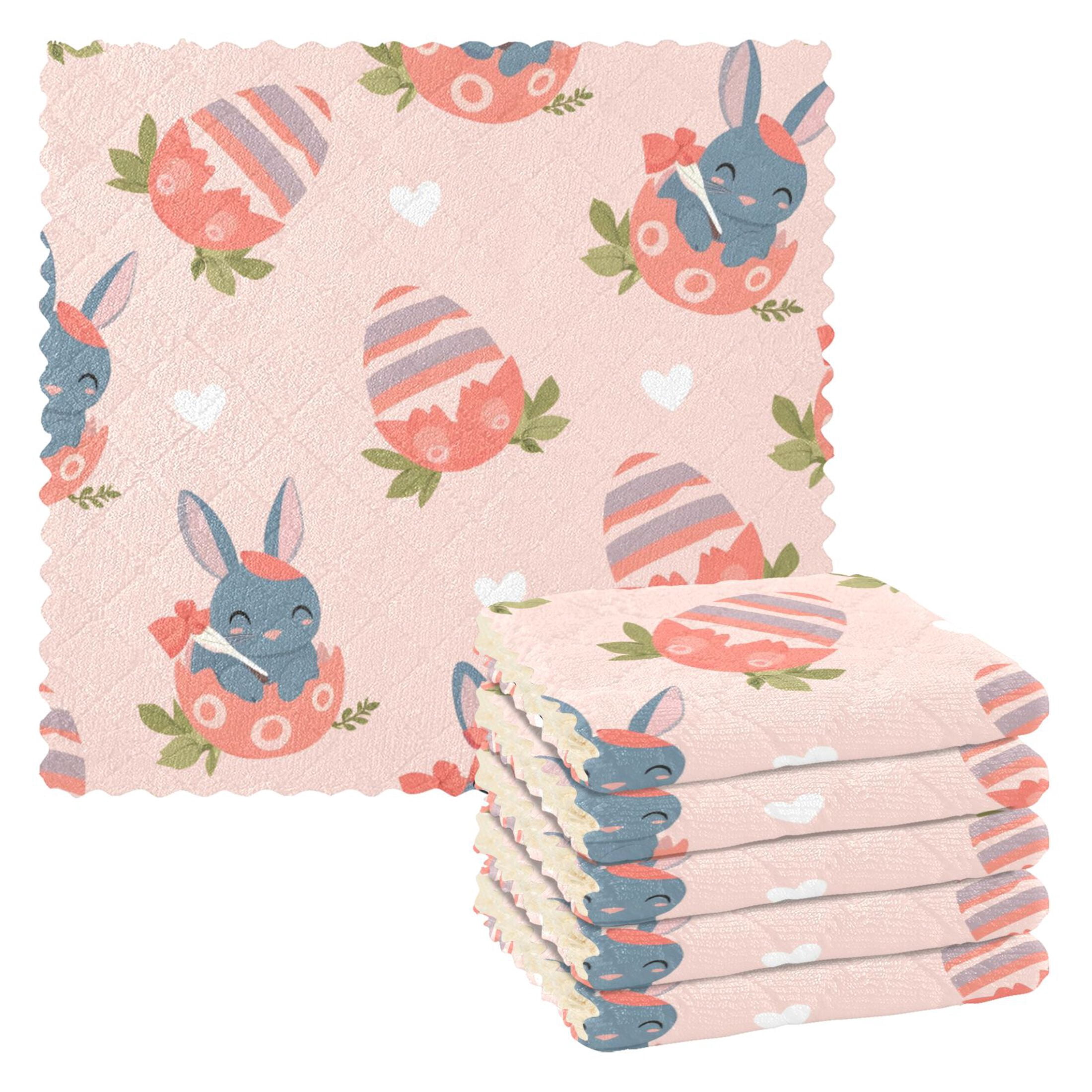BZSMCE Dish Towels Reuseable Cleaning Cloths 6-pack In Blue Bunny ...