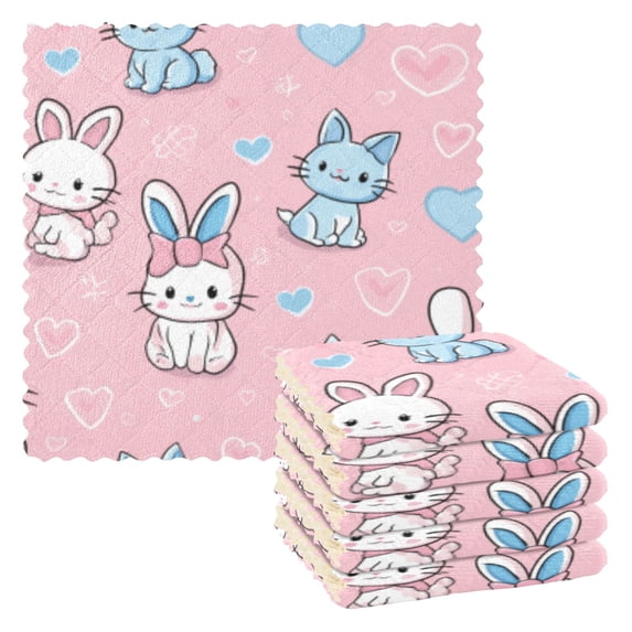 BZSMCE Dish Towels Reuseable Cleaning Cloths 6-pack In Bunny - Cat ...