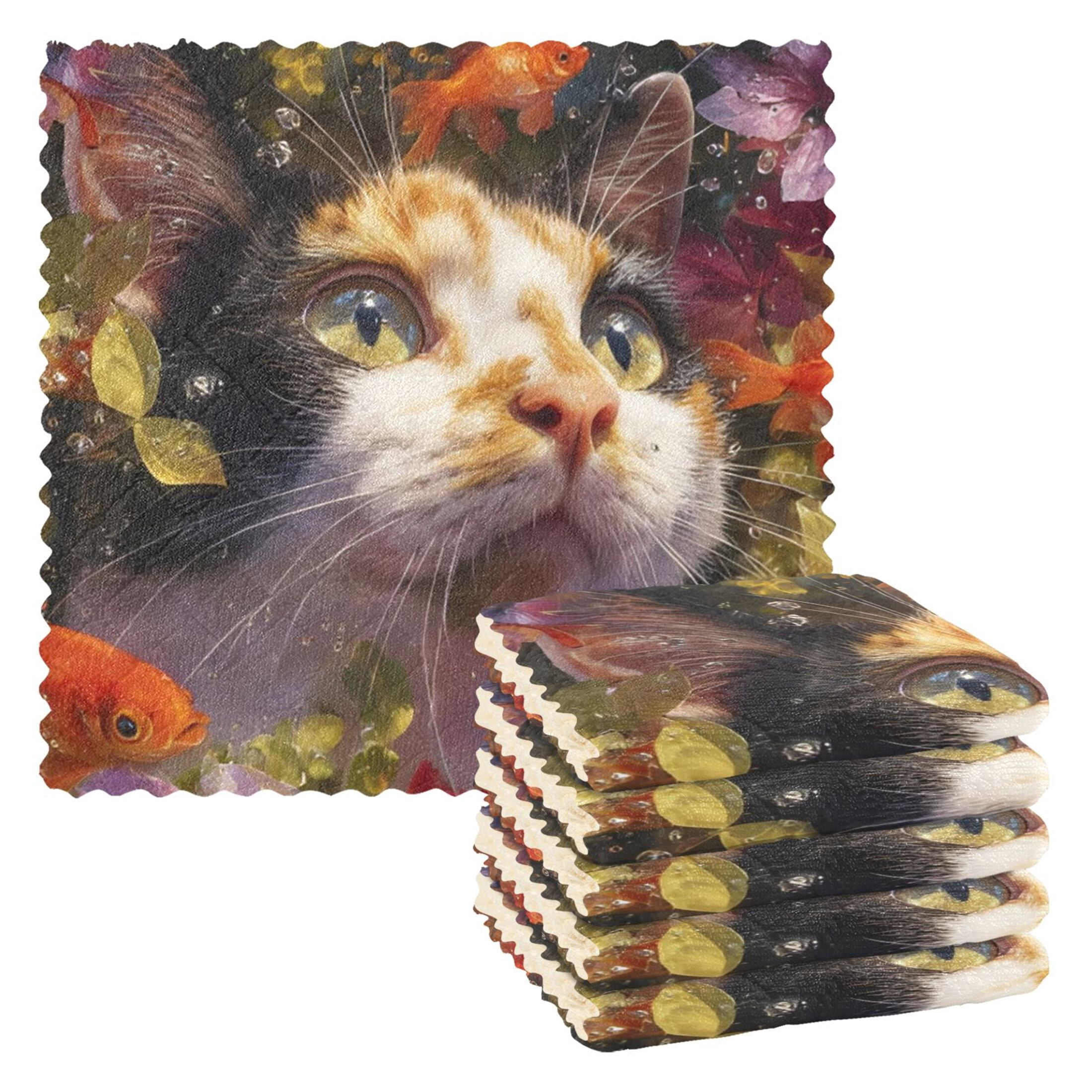 BZSMCE Dish Towels Reuseable Cleaning Cloths 6-pack In Cat Floral Dream ...